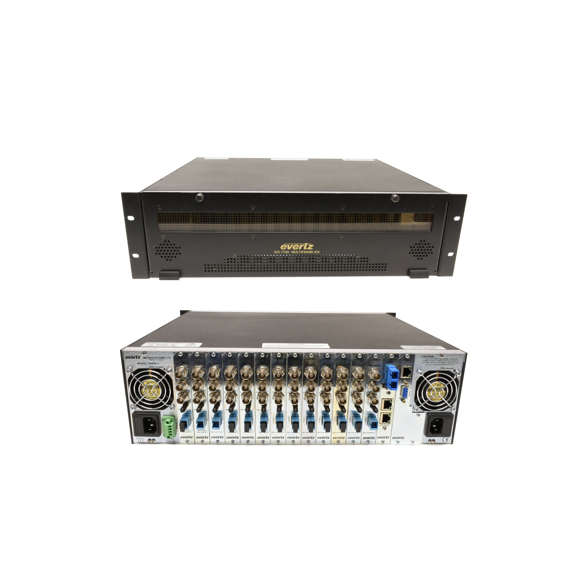 Evertz Multiframe 7700FR-C 2x PSU 5x 7707OE 8x 7707EO 1x 7707ET-F2 1x ...