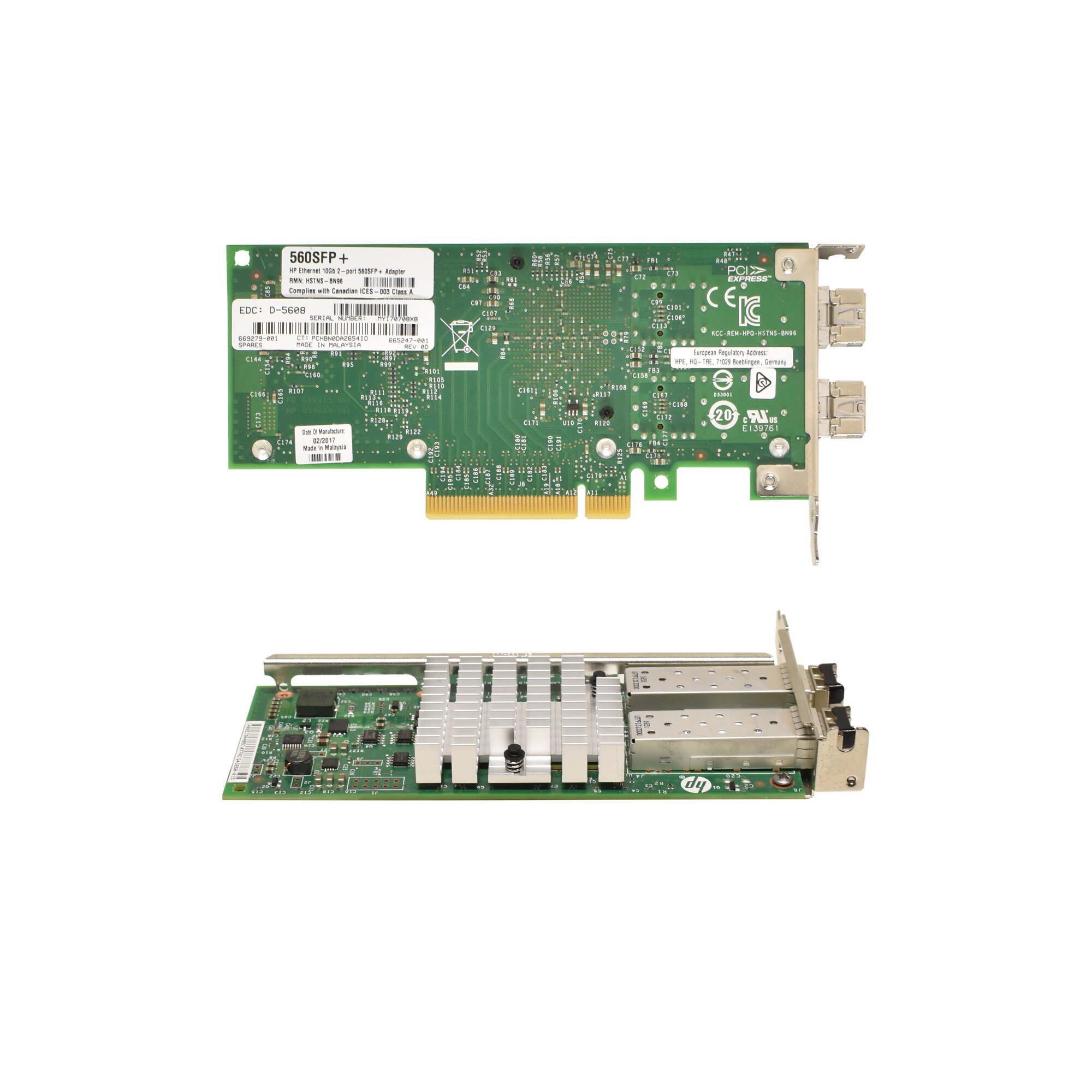 HP 560SFP+ Dual-Port 10GbE Server Adapter 669279-001 +2x HP10Gb SR SFP+ LP