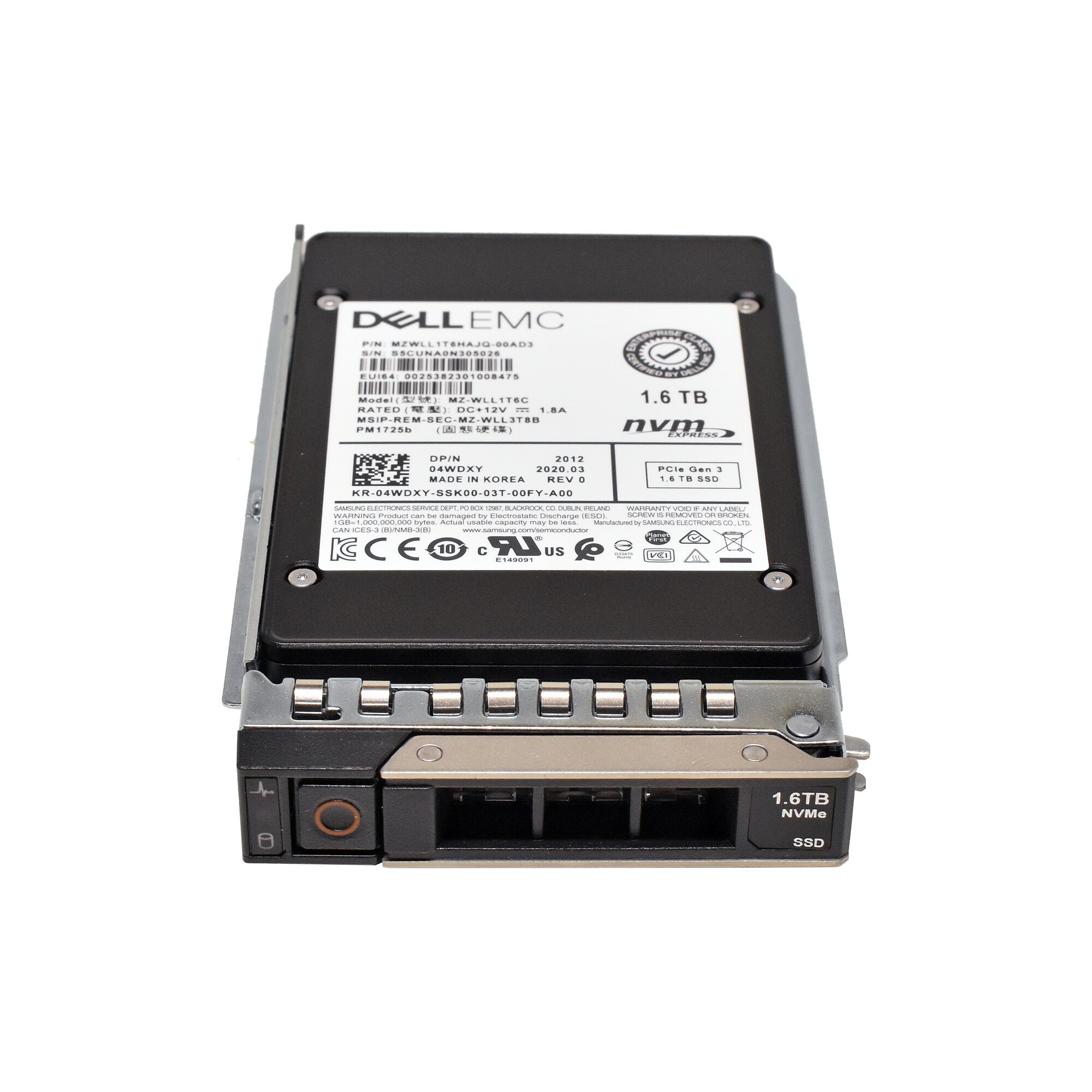 Dell EMC Samsung 1.6TB 04WDXY MZ-WLL1T6C 2.5“ PCIe NVMe 3.0 x4 SSD for ...