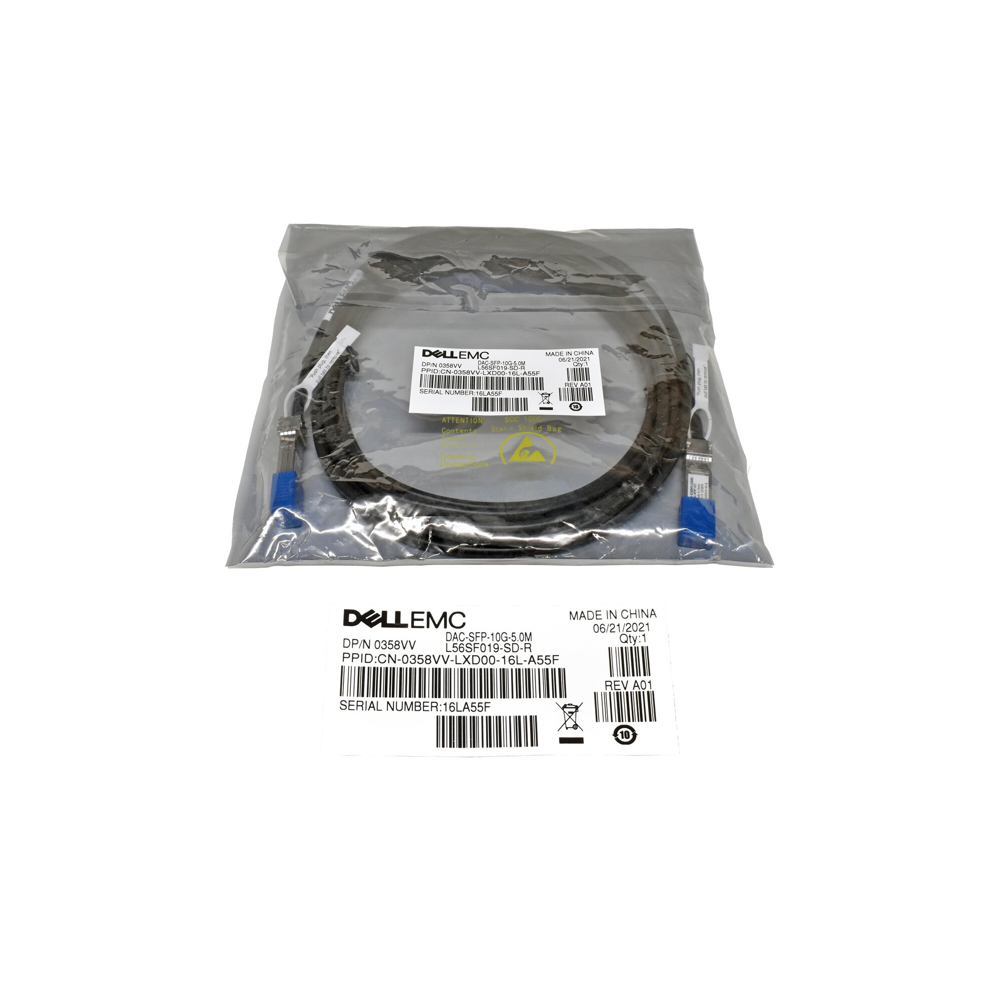 Datenkabel 5m Dell EMC DAC-SFP-10G-5.0M 0358VV 358VV SFP+ - SFP+ !! Neu ...