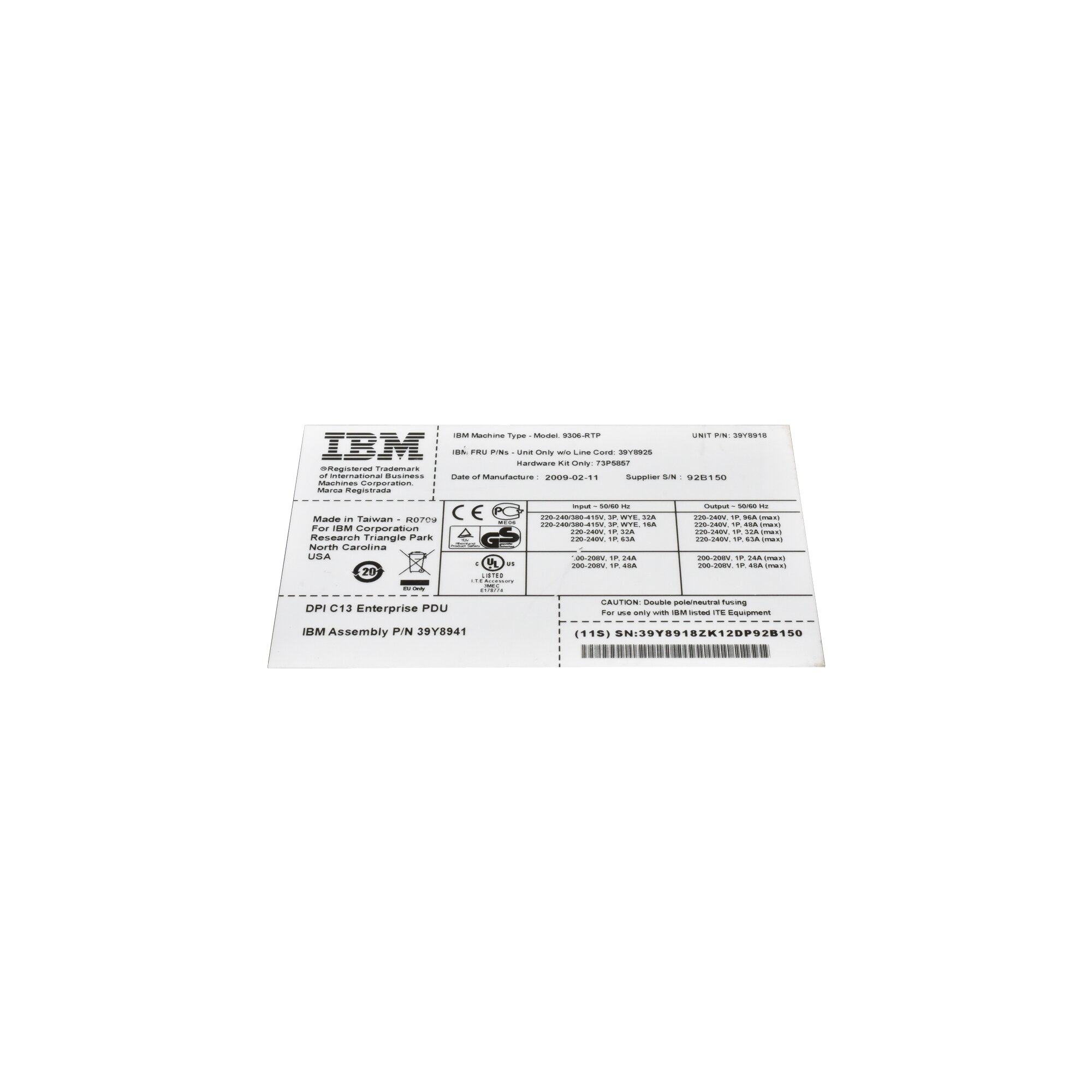 IBM DPI C13 Enterprise PDU 9306-RTP 39Y8941 39Y8918 39Y8925 3 Phasen ...