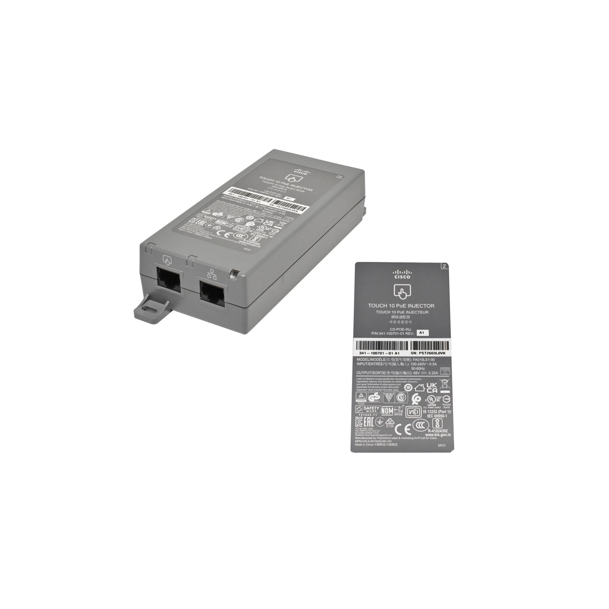 Cisco Touch 10 PoE Injector FA015LS1-00 341-100701-01 + Netzkabel