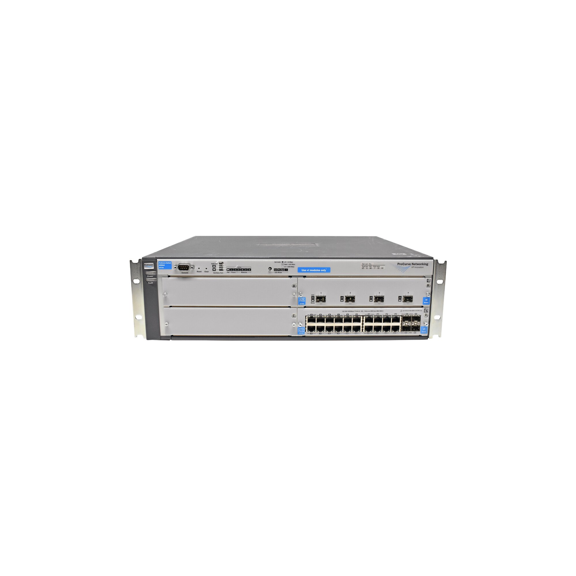 HP ProCurve 4204vl J8770A 3U Modular Switch + 4-Port Modul J8776A + 24 ...