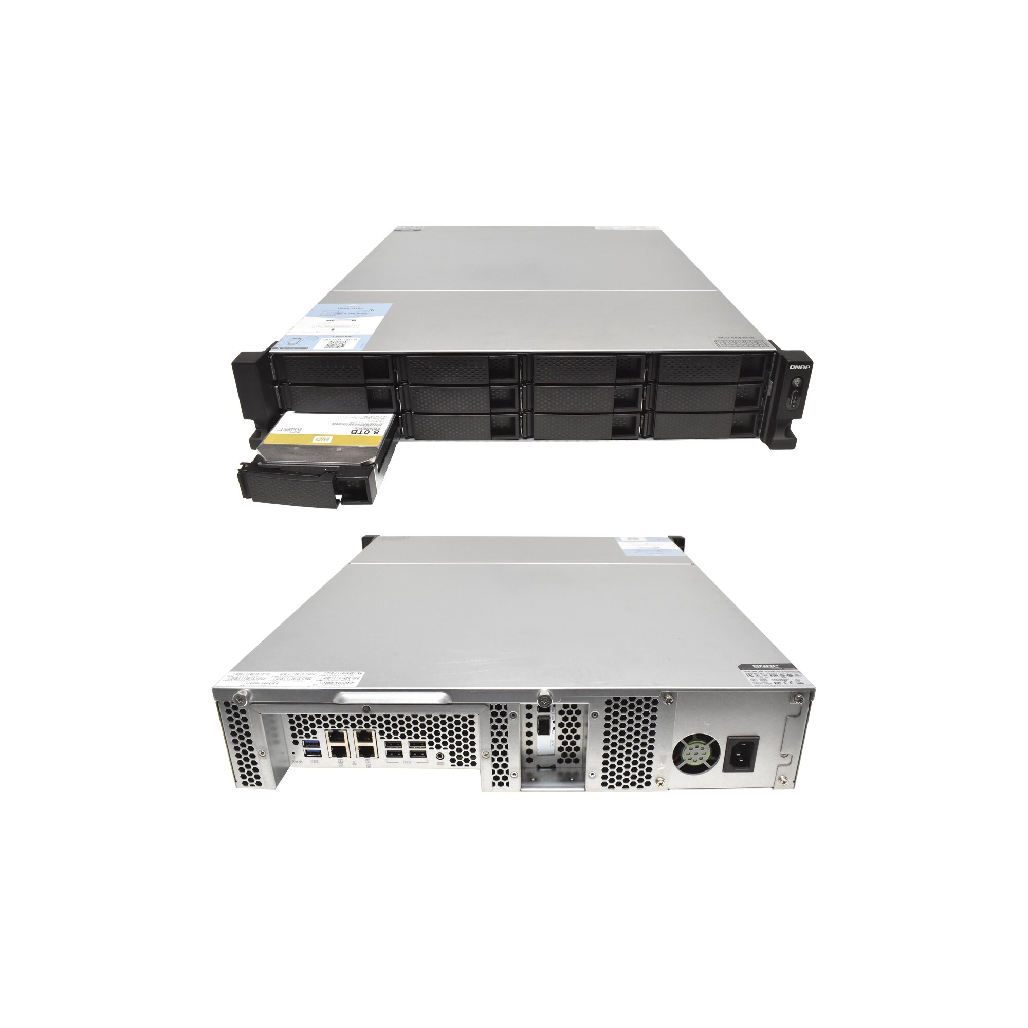 QNAP TS-1273U NAS Rack 2U 2.1GHz 16GB PC4 12Bay 12x 8TB WD Gold 2x ...