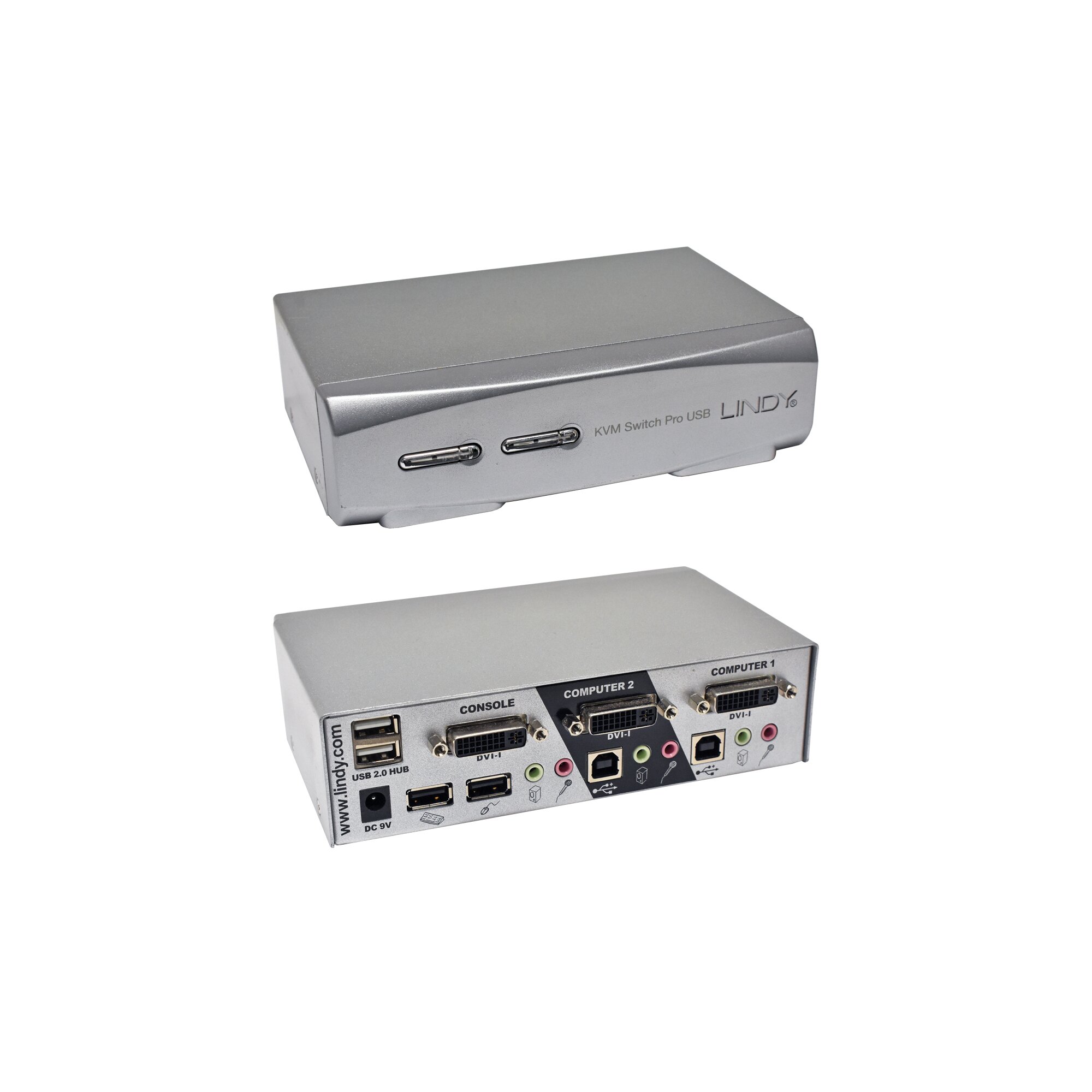 Lindy 39332 KVM Switch PRO USB 2.0 Audio DVI-I Dual Link 2-Port