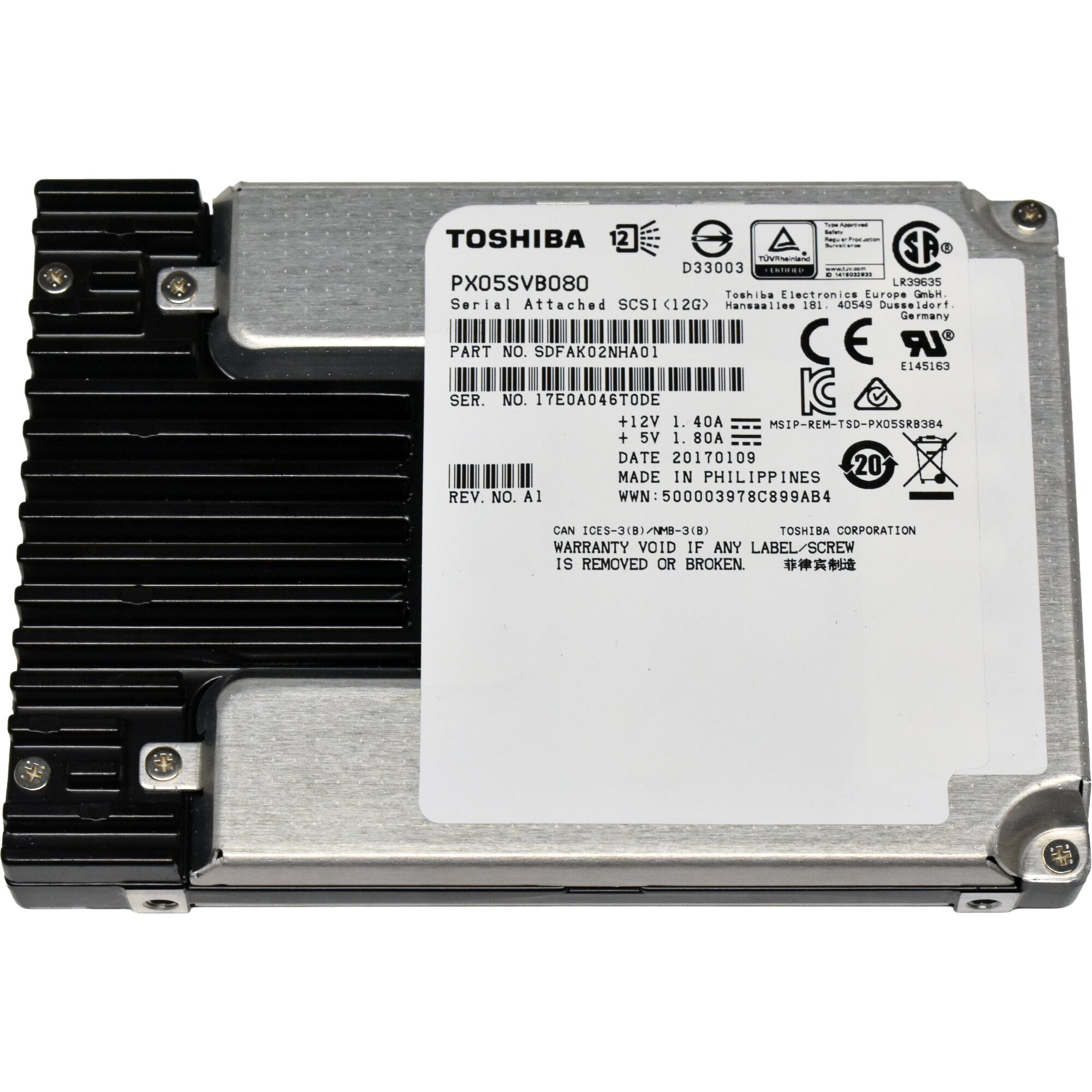 Toshiba 800GB 2.5“ 12G SAS SSD PX05SVB080 SDFAK02NHA01 512 Bytes ...