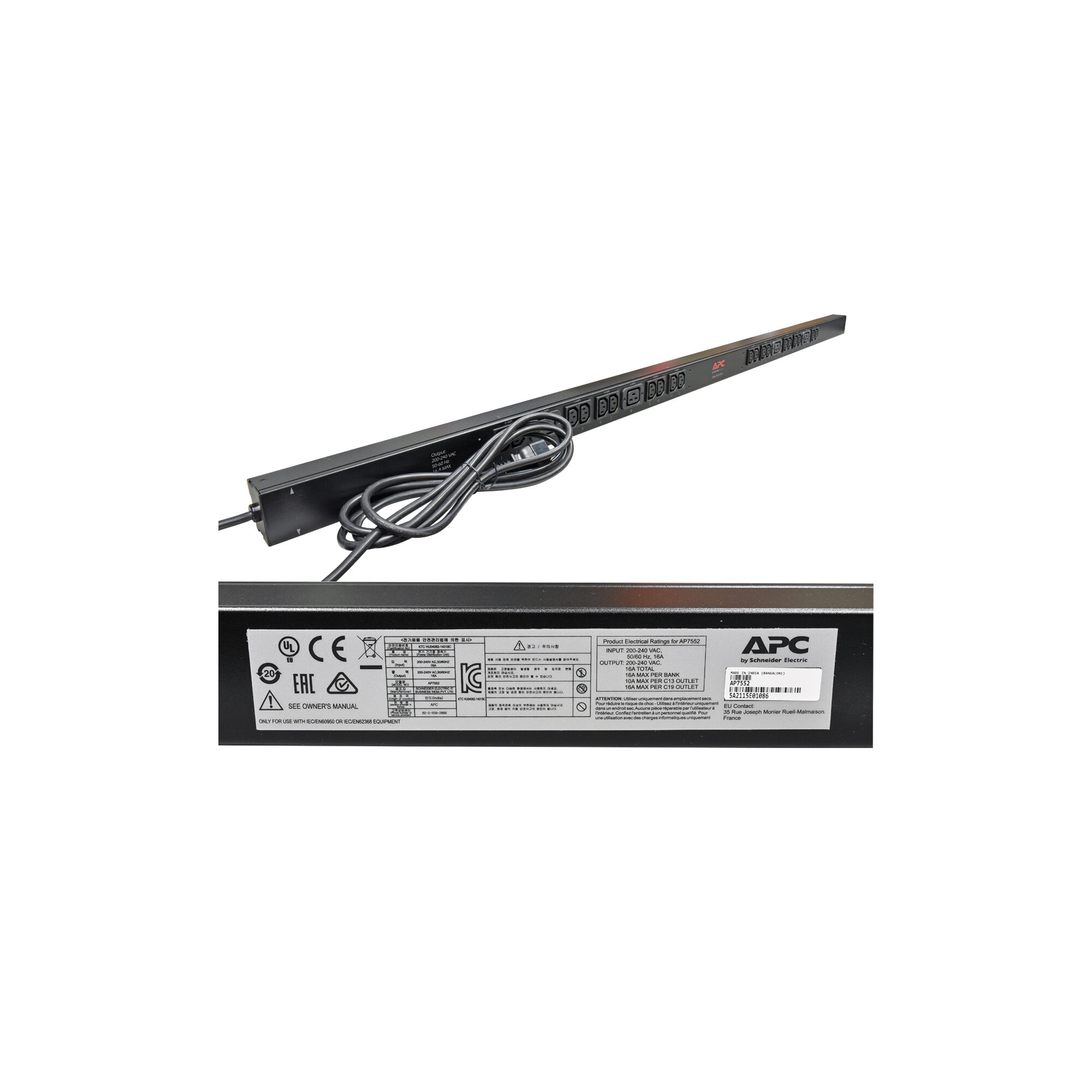 APC AP7552 Rack PDU Basic Null HE 16A 230V 20x C13 4x C19 + Zubehör NEW ...