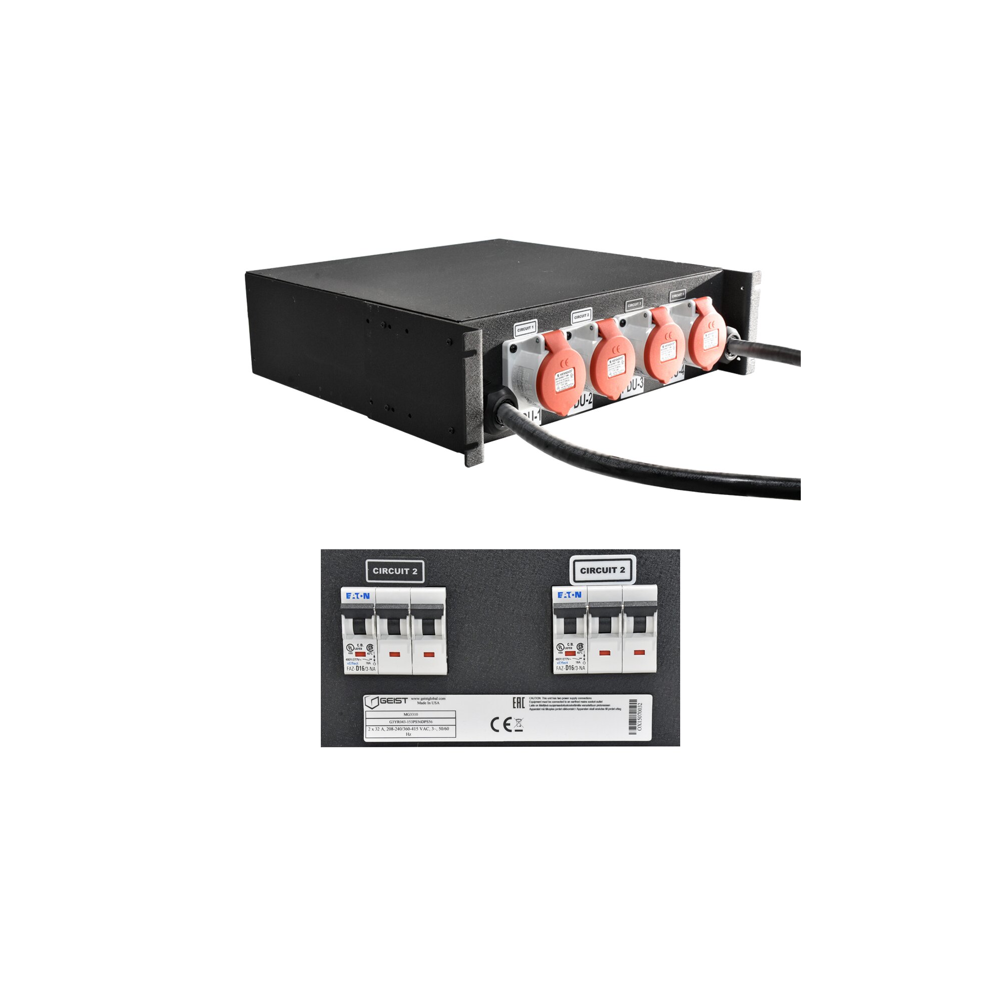 Geist MG3310 G3YR043-153PS56DPS56 3U 240/415 VAC 2x 32A CE Splitter ...