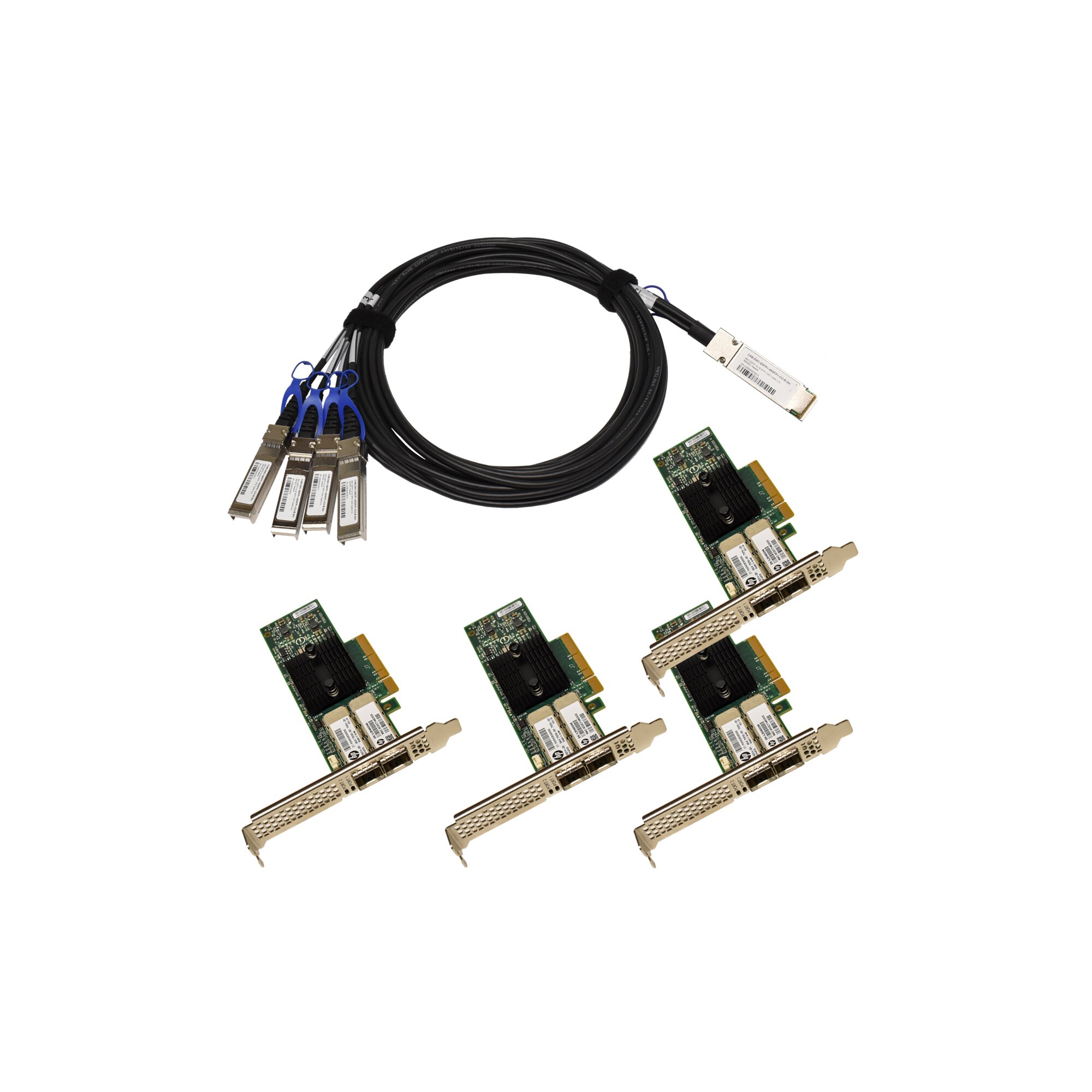4x HP Mellanox ConnectX-3 546SFP+ 2Port + 3m 40G QSFP+ - 4x 10G SFP+ ...