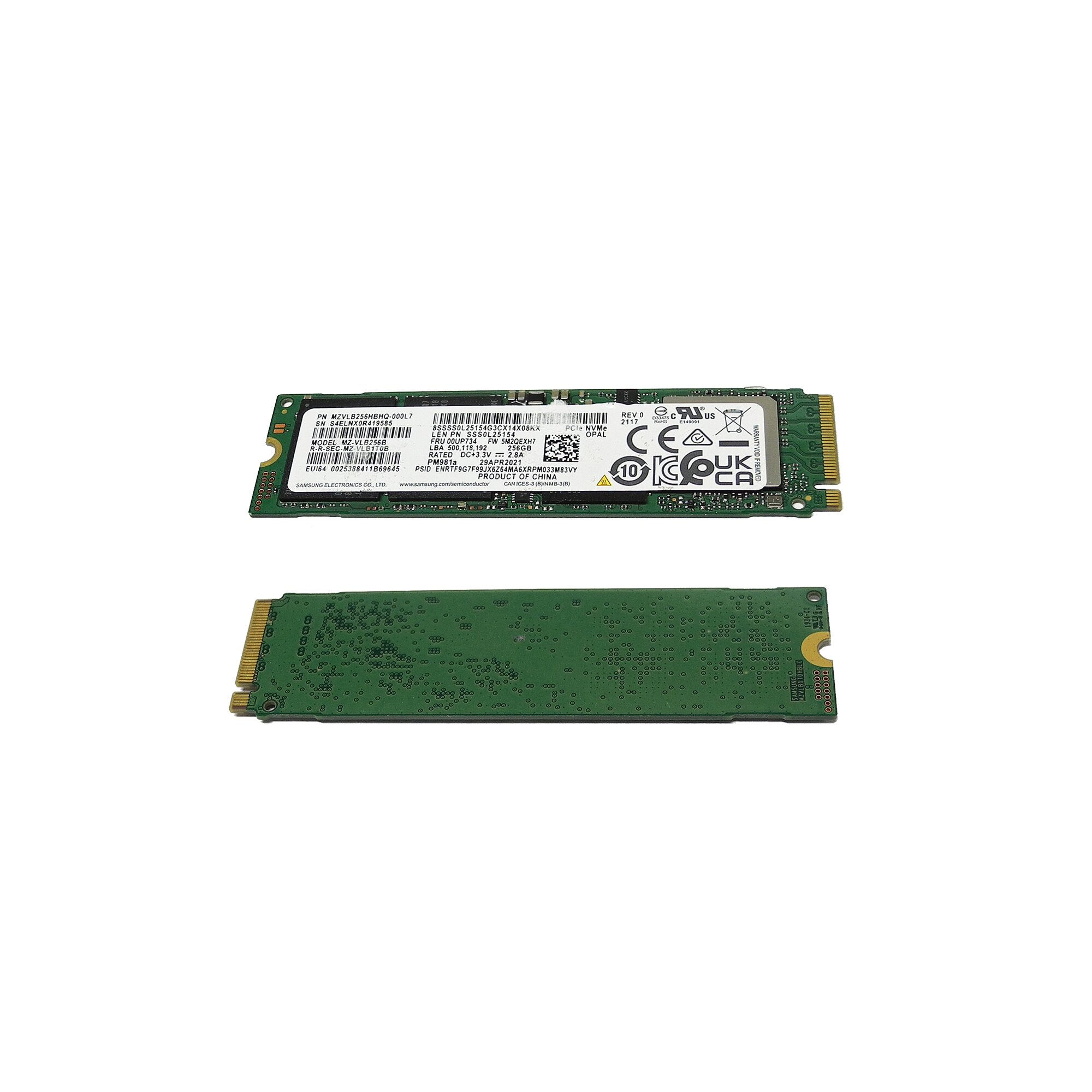 Lenovo 00UP734 Samsung PM981a MZ-VLB256B SSD 256GB M.2 2280 PCIe Gen3.0 x4 NVMe