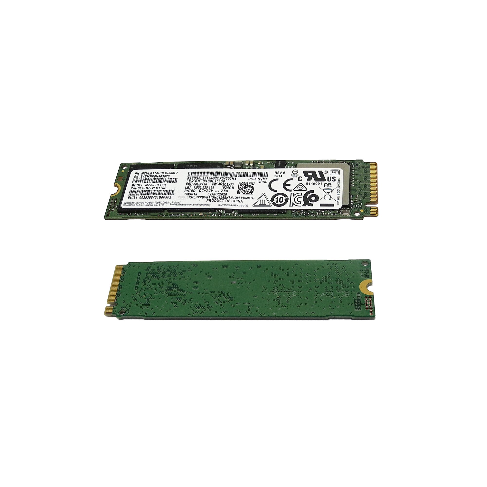 Lenovo 00UP736 Samsung PM981a MZ-VLB1T0B SSD 1024GB M.2 2280 PCIe Gen3 ...