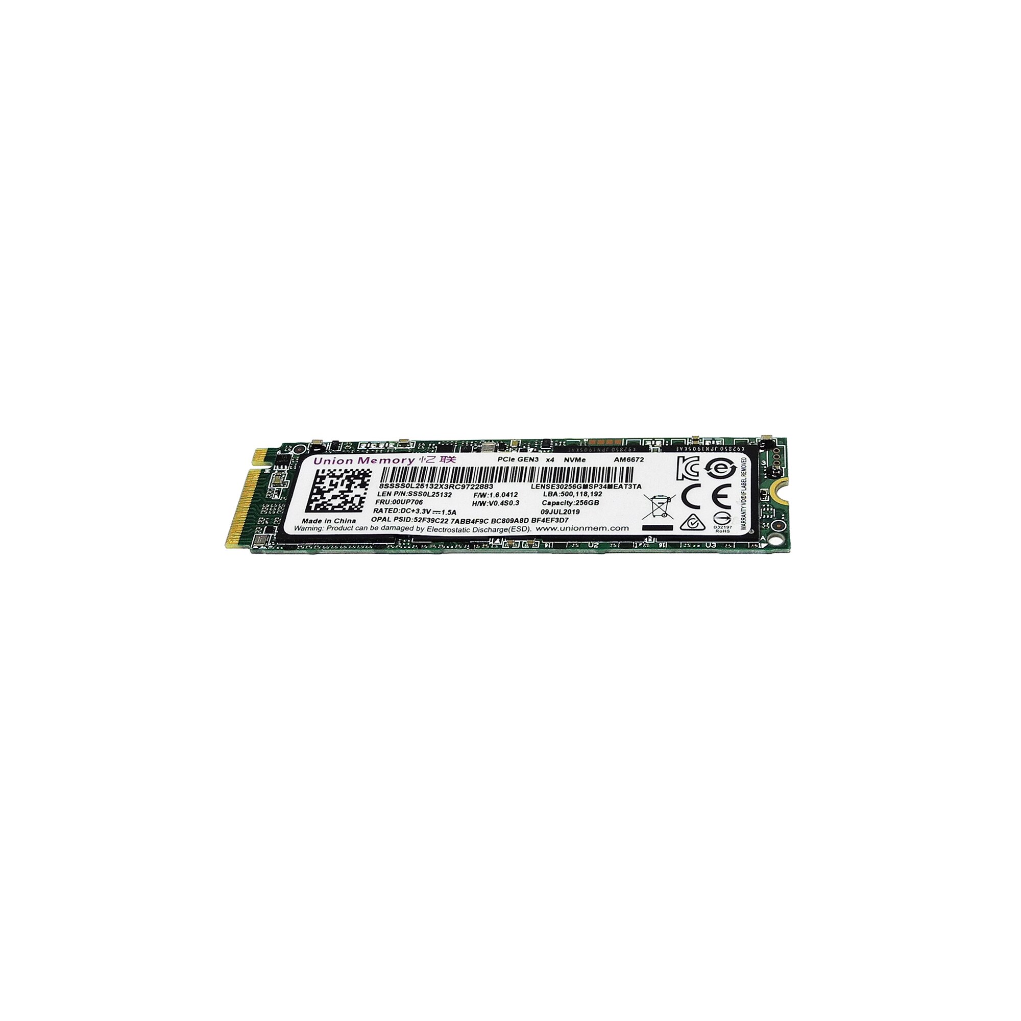 Lenovo 00UP706 Union Memory SSD 256GB M.2 2280 PCIe Gen3.0 x4 NVMe