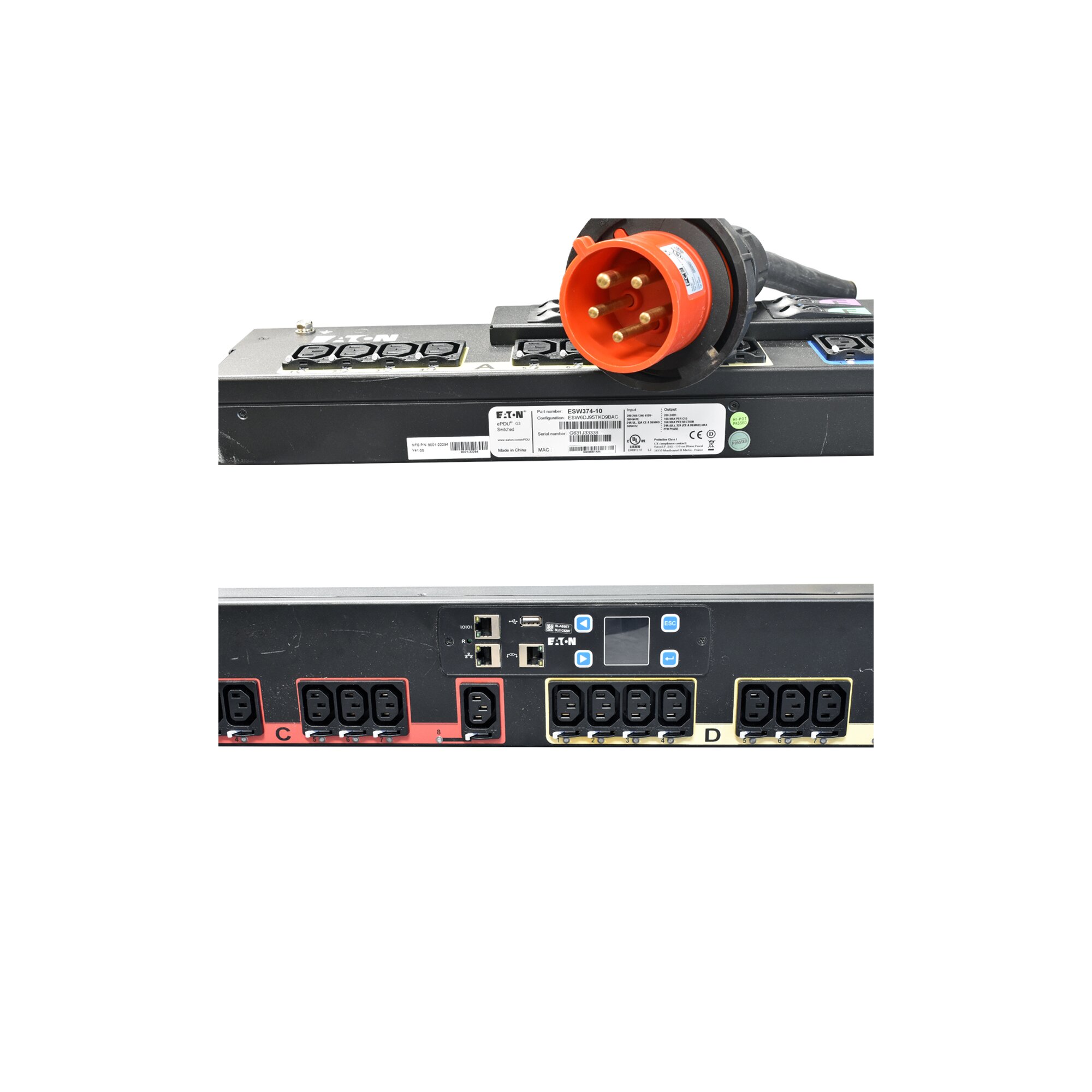 Eaton ESW374-10 9001-22294 ESW6DJ95TKD9BAC Metered Switched Outlet ePDU ...