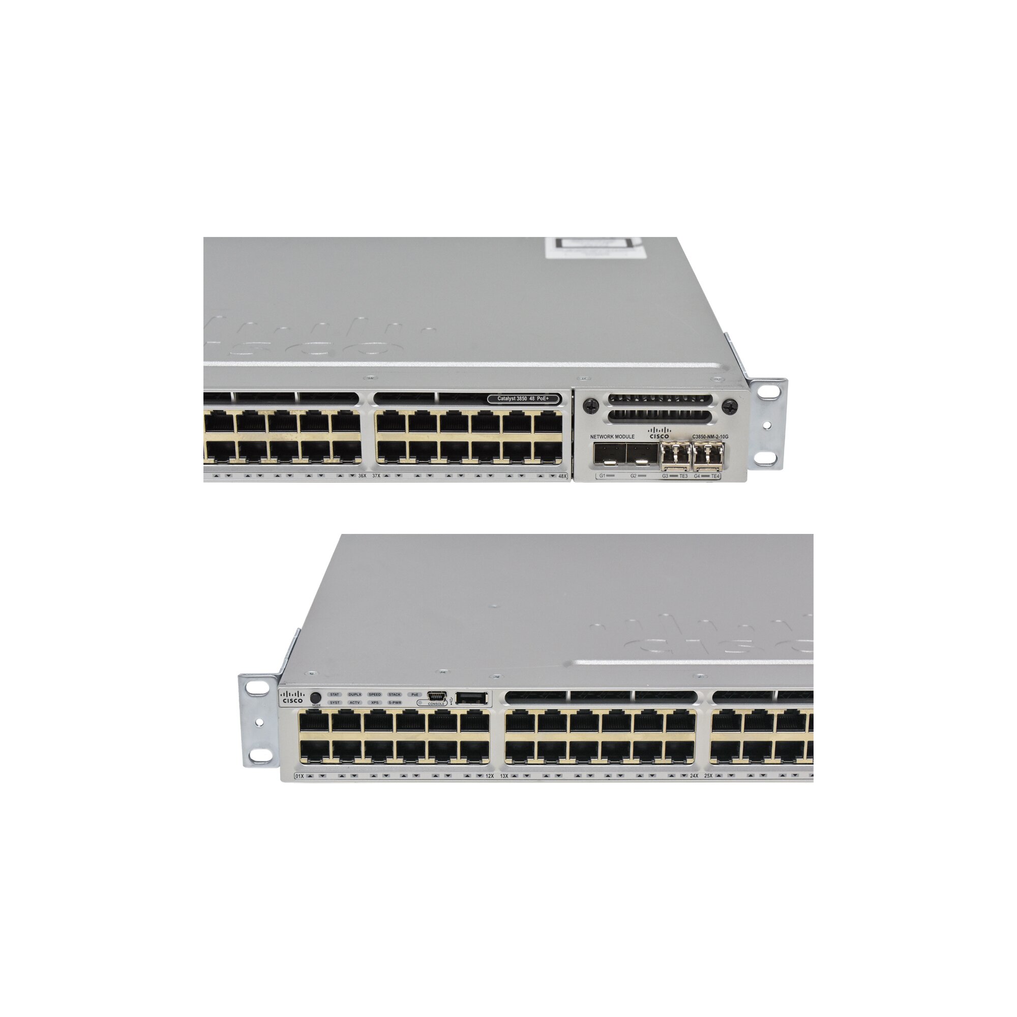 Cisco Catalyst WS-C3850-48F-E 48-Port PoE+ Stackable Gigabit Ethernet Switch + Modul C3850-NM-2 ...