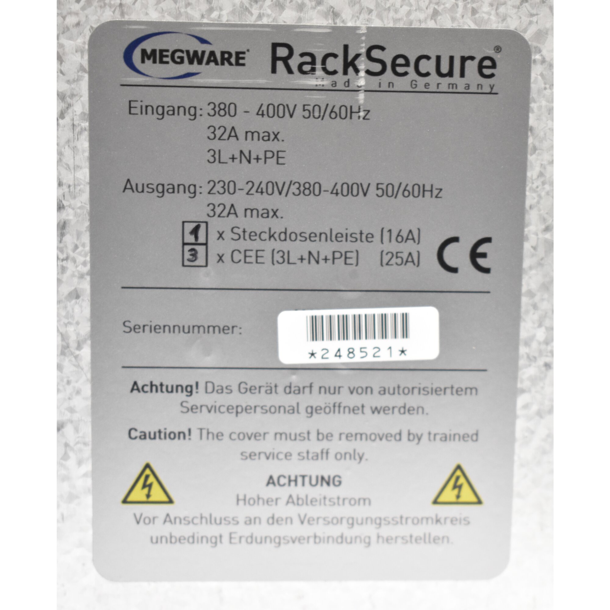MEGWARE RackSecure PDU 3U 3x 32A Typ 132002 ohne Steckdosenleiste ohne Stecker - Piospartslap