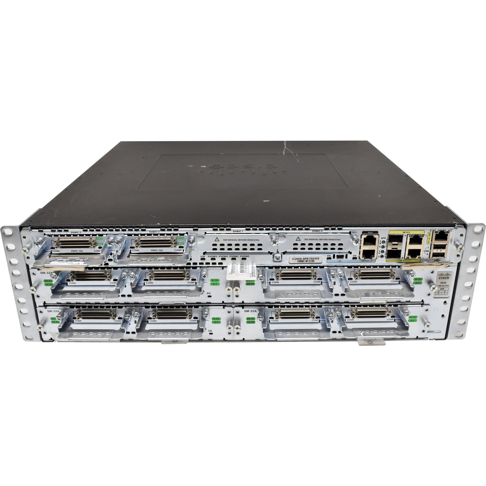Cisco 3945-Chassis + Modul C3900-SPE150/K9 4x Modul SM32A 10x HWIC16A ...