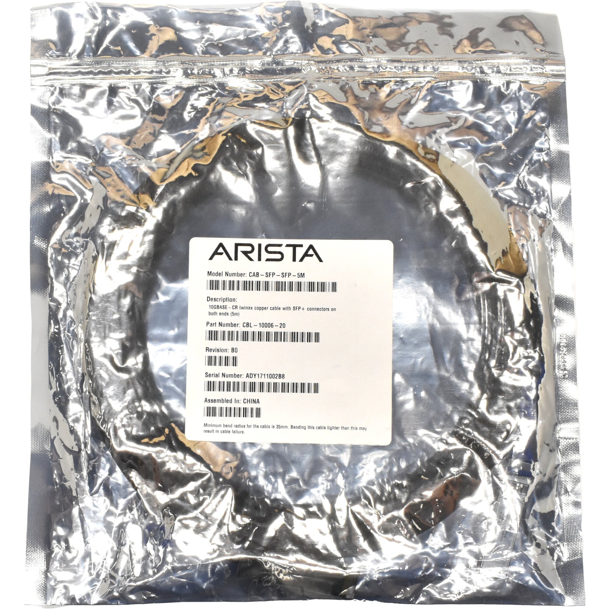 ARISTA CAB-SFP-SFP-5m 10GBASE-CR twinax copper cable with SFP+ ...