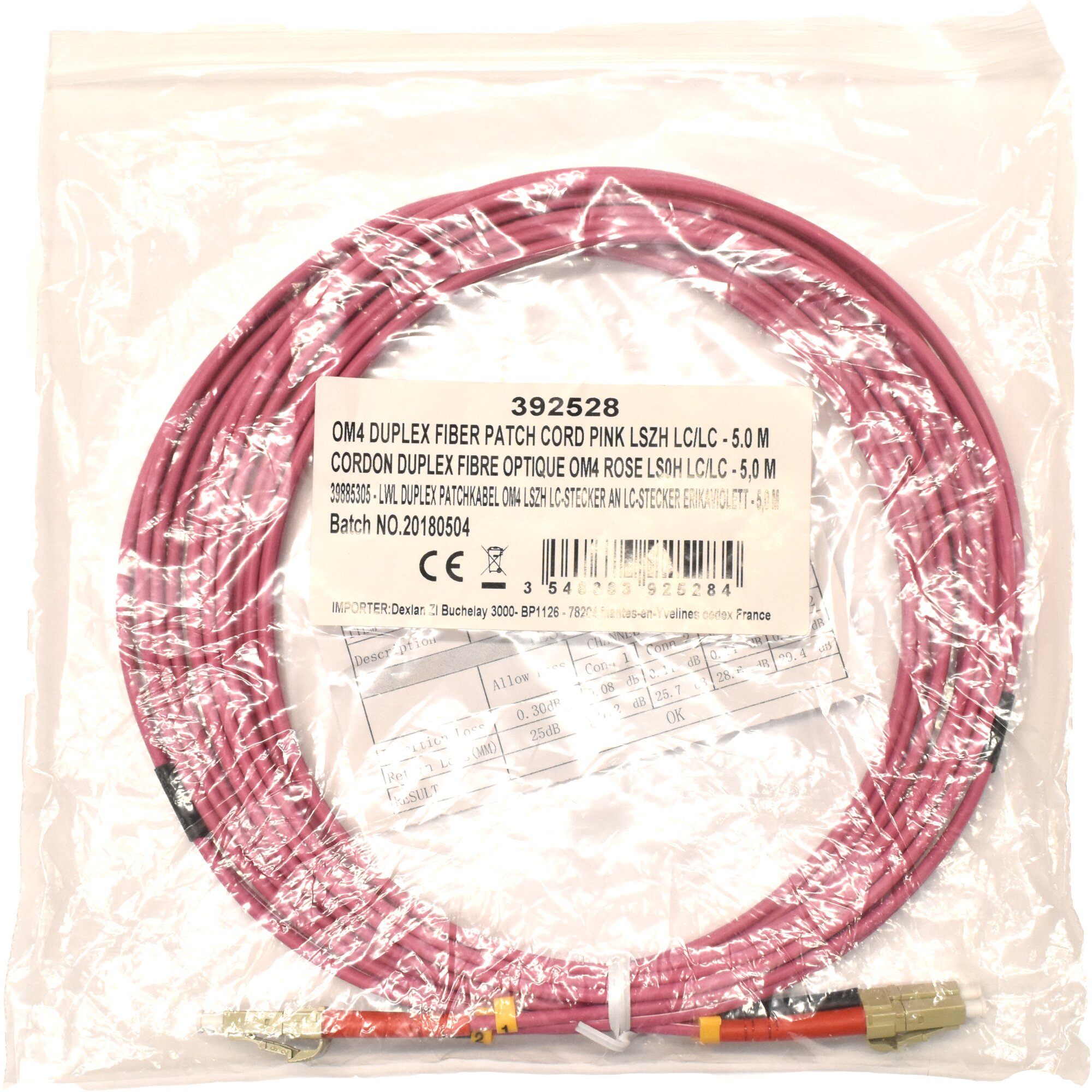 2 x Corning OM4 Duplex FIBER Patch Cord Pink LSZH LC/LC-5m NEU