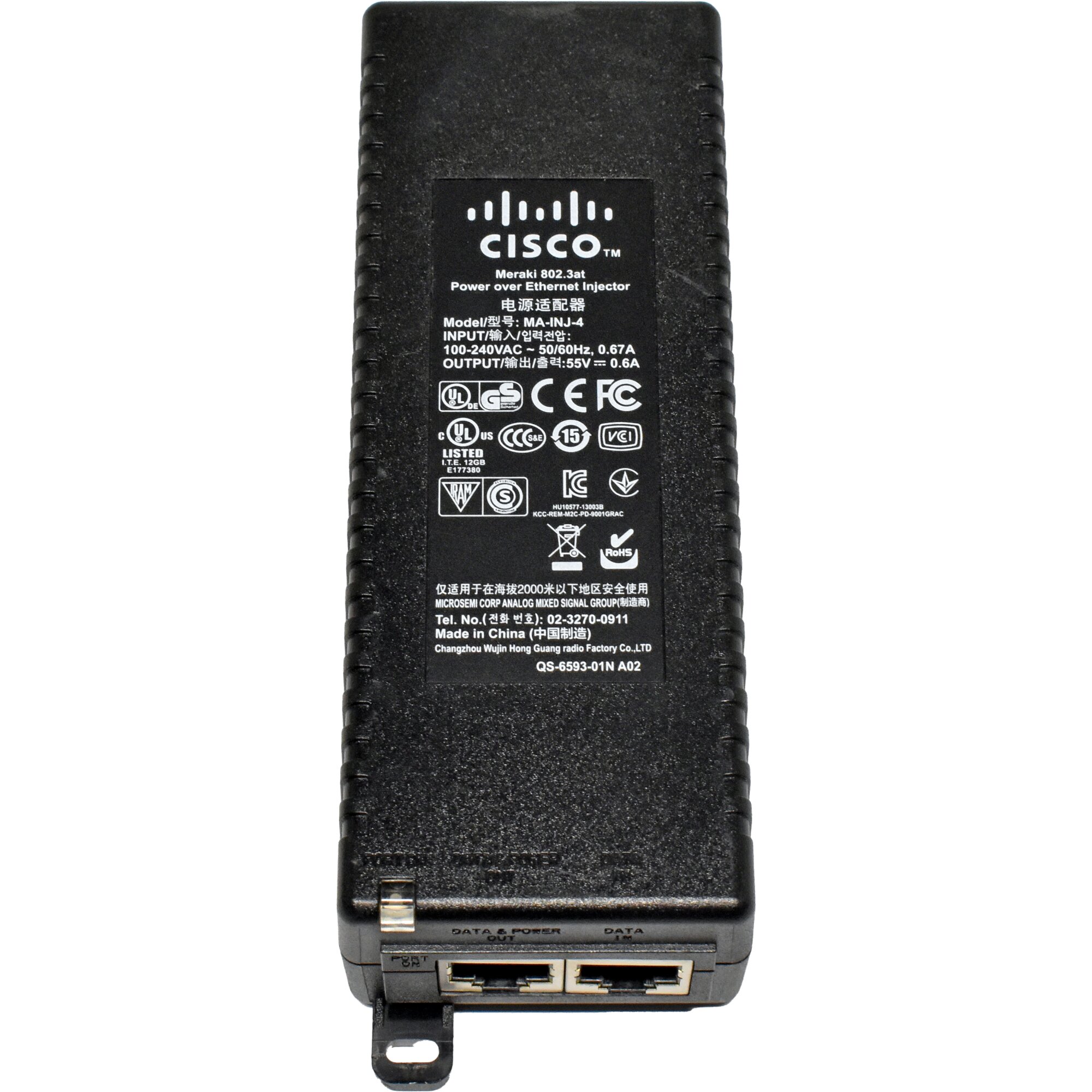 Cisco Meraki 802.3at PoE Injector MA-INJ-4 + Power Cord - Piospartslap