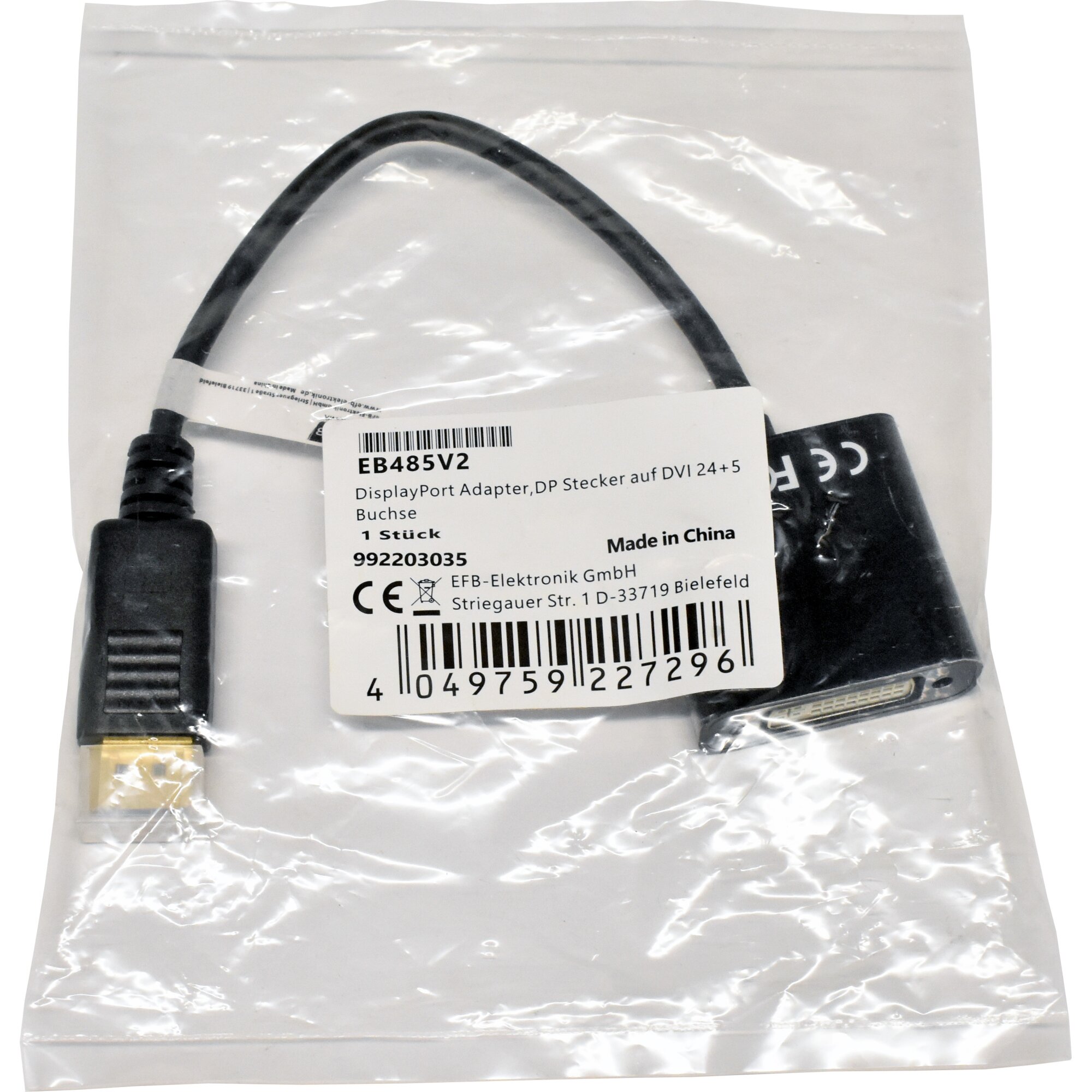 EFB EB485V2 Full HD Display Port Adapter DP Male to DVI 24+5 Female NEW NEU
