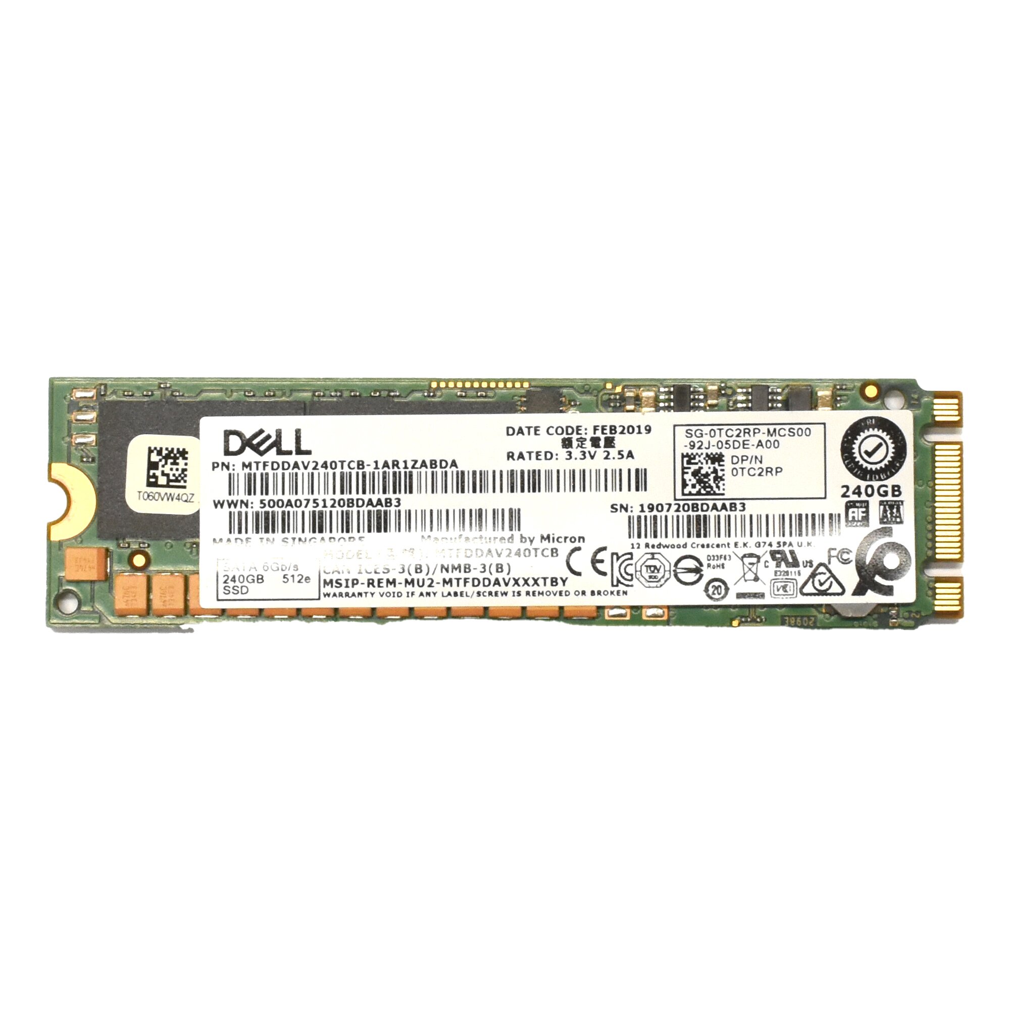 Dell Micron 240GB M.2 SATA SSD BOSS 0TC2RP MTFDDAV240TCB für MX740c ...