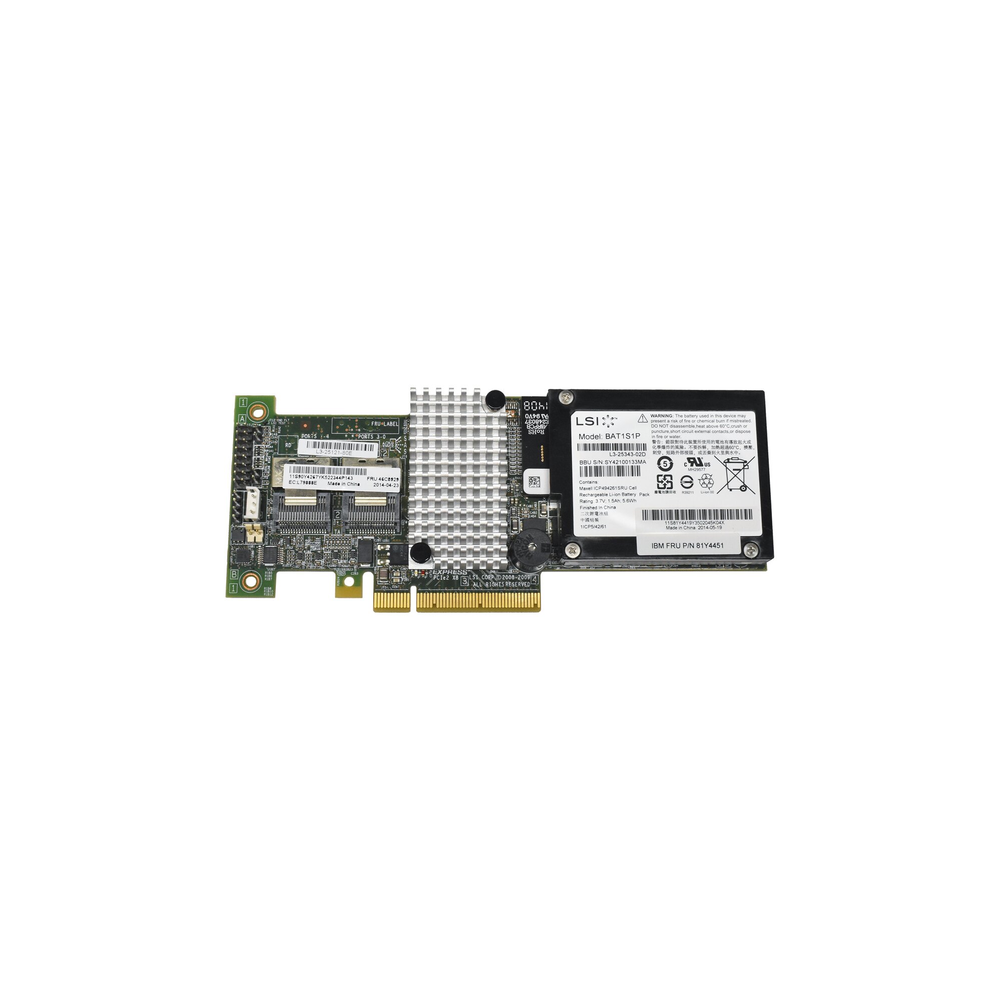 IBM ServeRAID M5014 8-Port 6 Gb/s PCIe x8 RAID Controller + BBU FRU ...