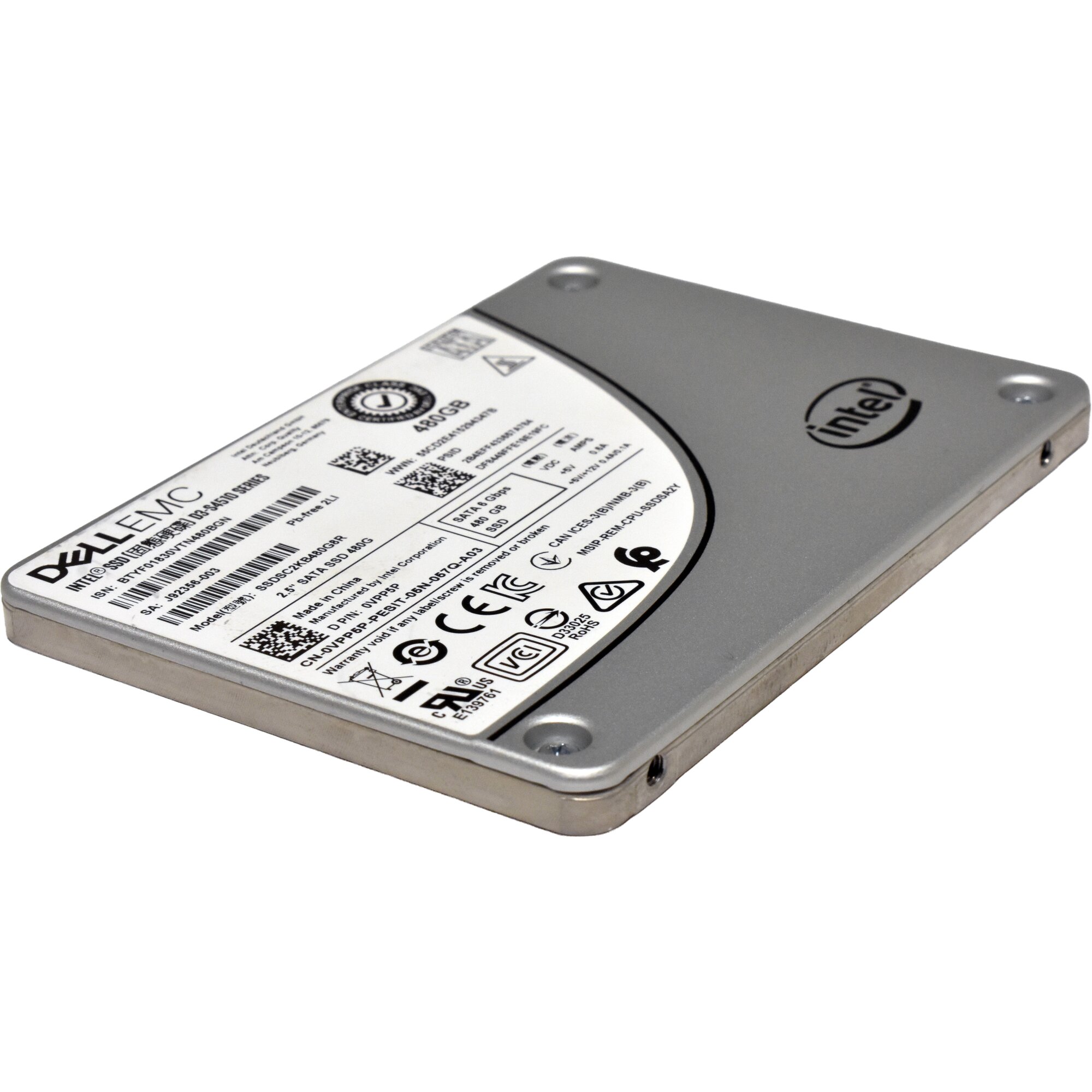 Dell EMC Intel SSD D3-S4510 Series 480GB 2.5" 6G SATA SSDSC2K480G8R 0VPP5P