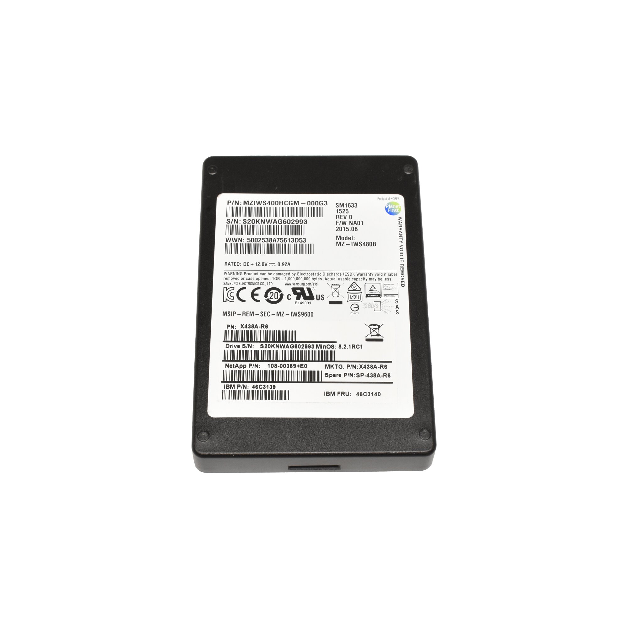 NetApp Samsung 400GB MZ-IWS480B MZIWS400HCGM-000G3 2.5" 12G SAS SSD ...