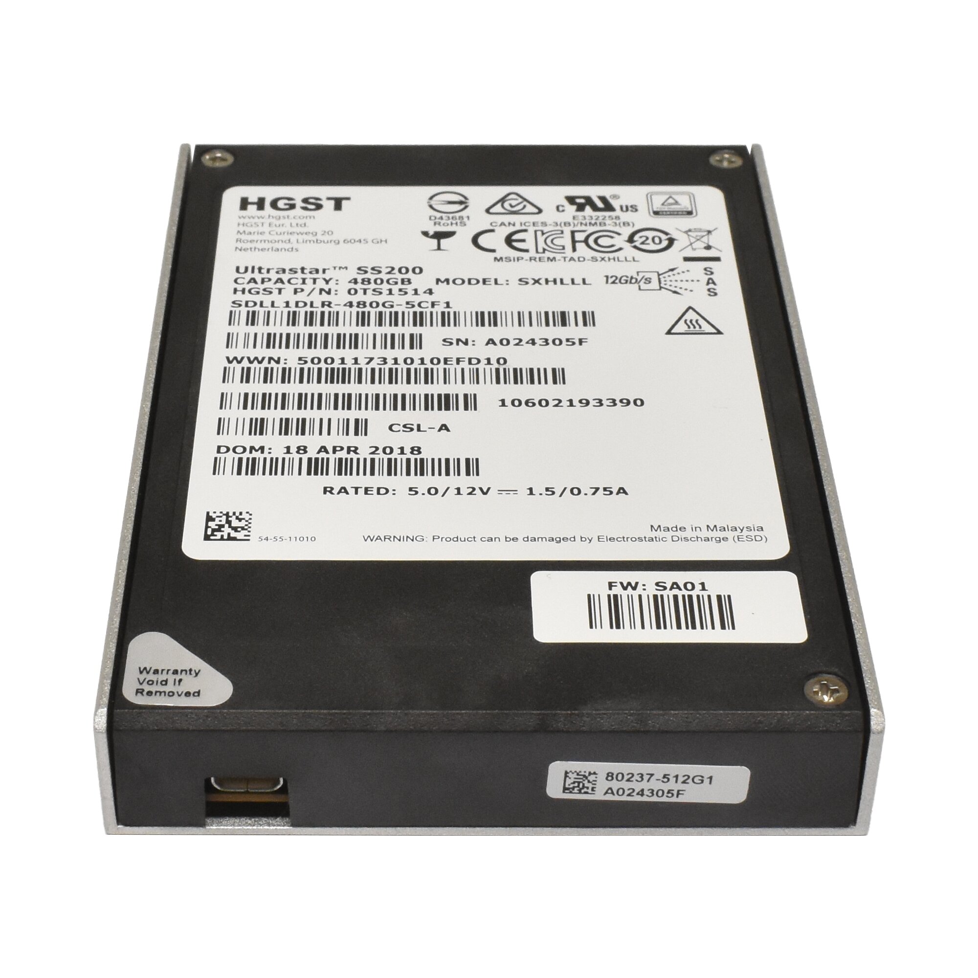 HGST Ultrastar SS200 480GB 2.5" SAS SSD SXHLLL 0TS1514