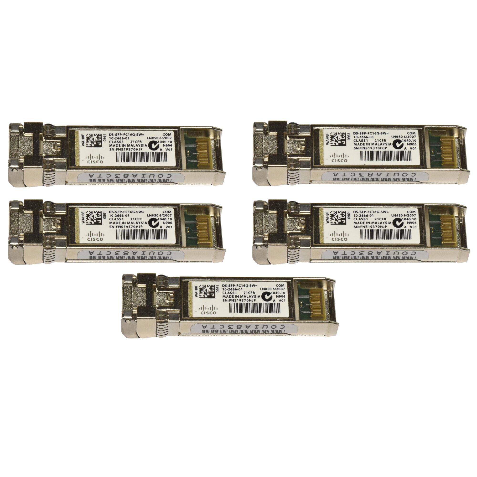 5 x Cisco Original DS-SFP-FC16G-SW SFP+ 1000Base-SX 16Gb Transceiver 10 ...