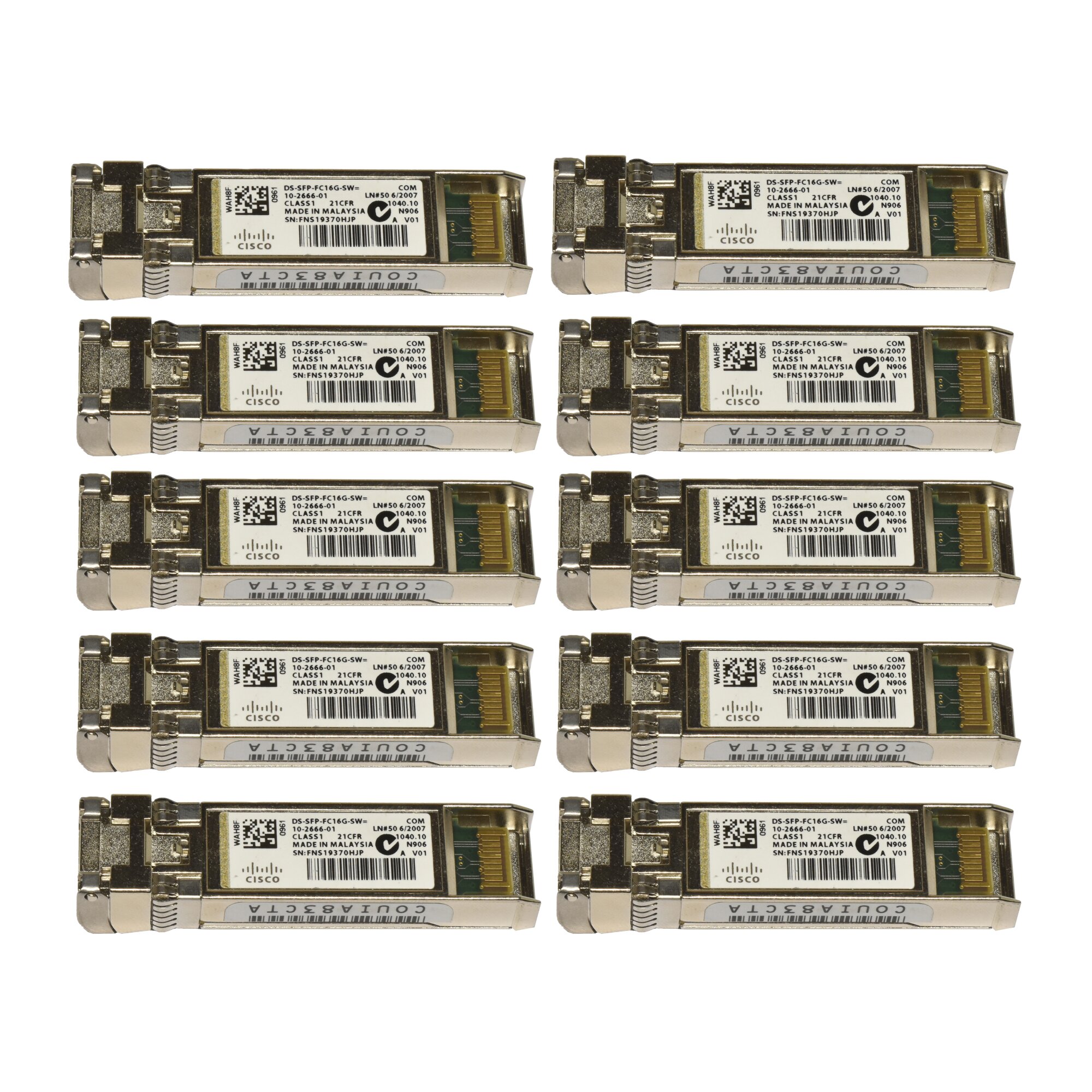 10x Cisco Original DS-SFP-FC16G-SW SFP+ 1000Base-SX 16Gb Transceiver 10 ...