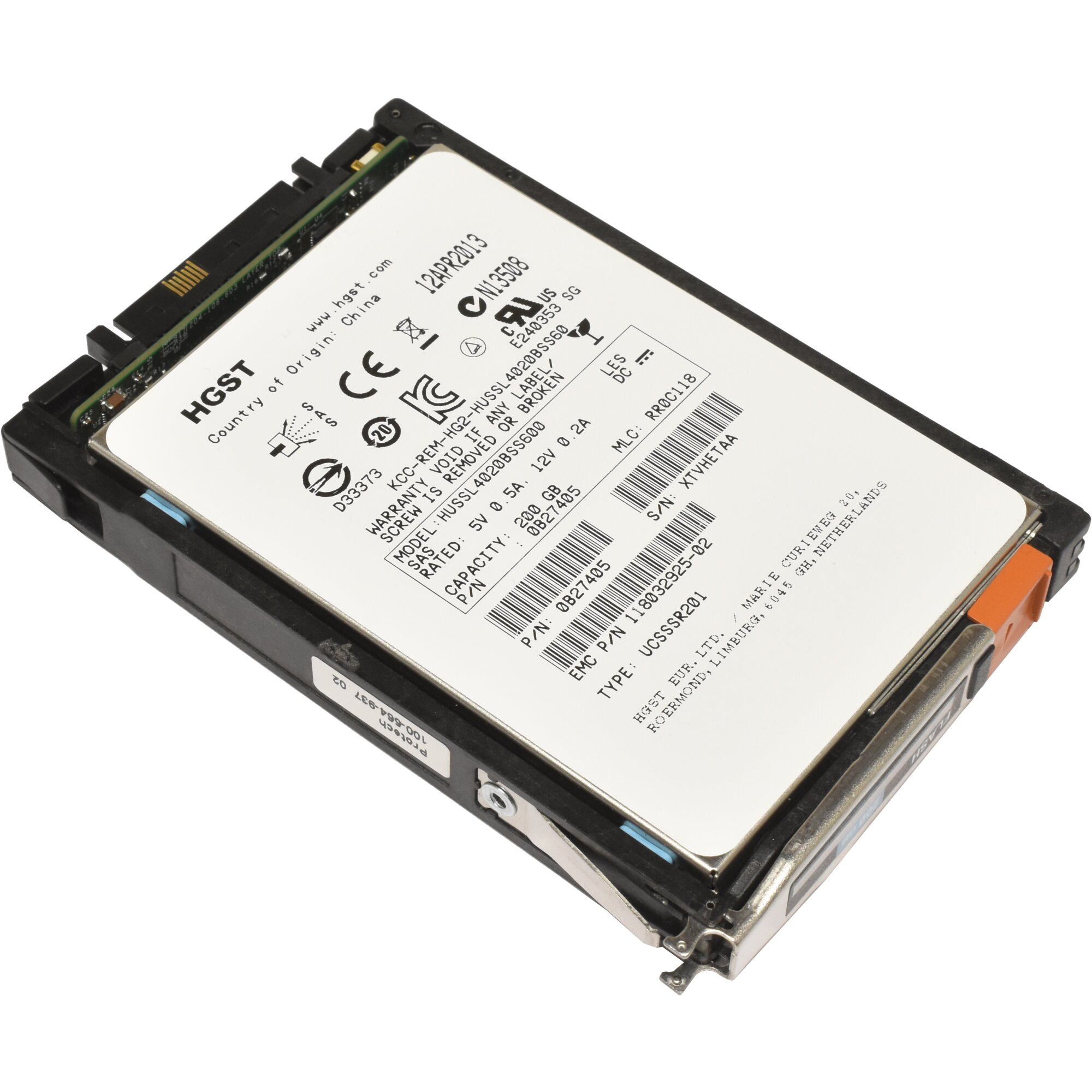HGST 200 GB SSD Festplatte 2.5 Zoll SAS HUSSL4020BSS600 mit EMC Rahmen