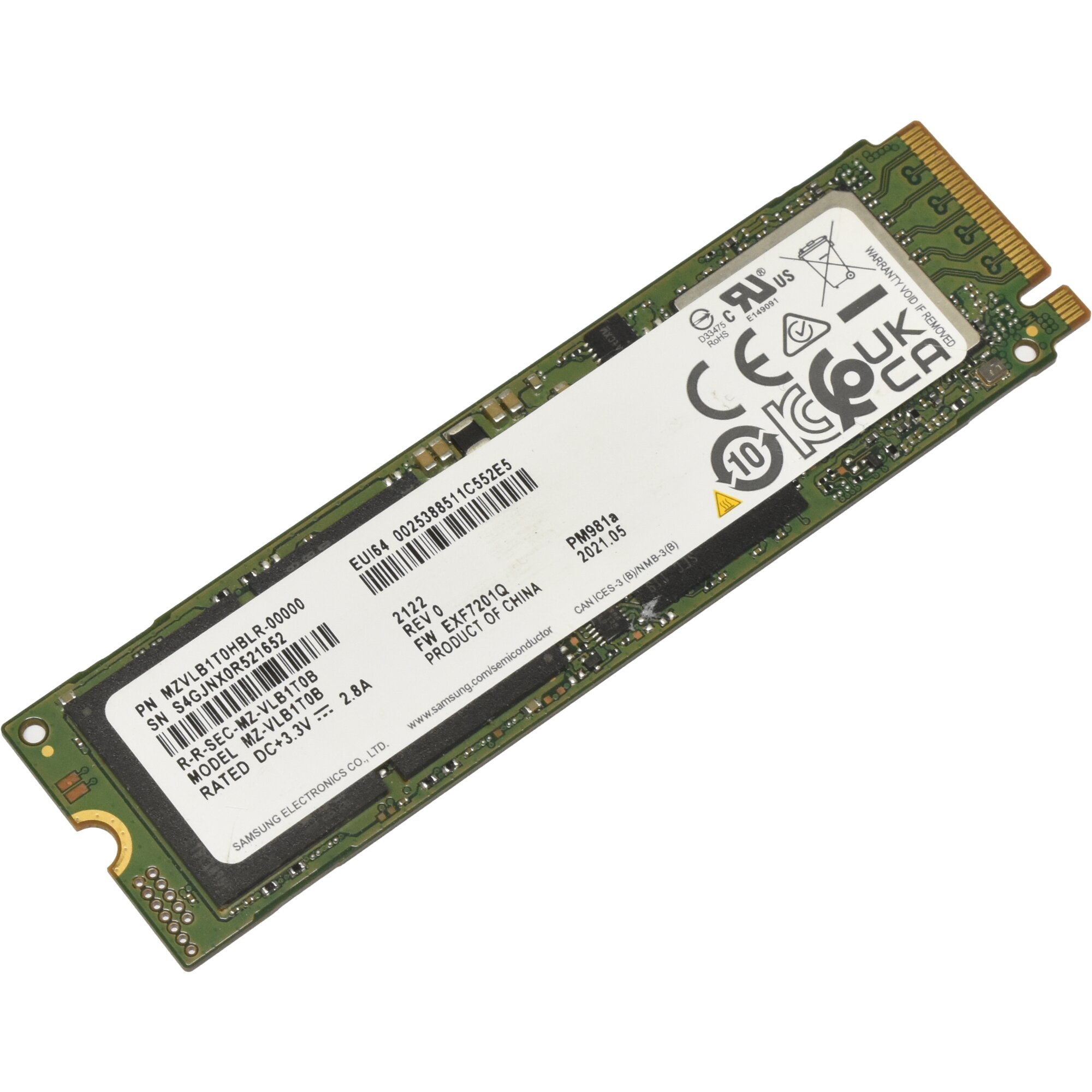 Samsung PM981a MZ-VLB1T0B SSD 1024GB M.2 2280 PCIe Gen3.0 x4 NVMe ...
