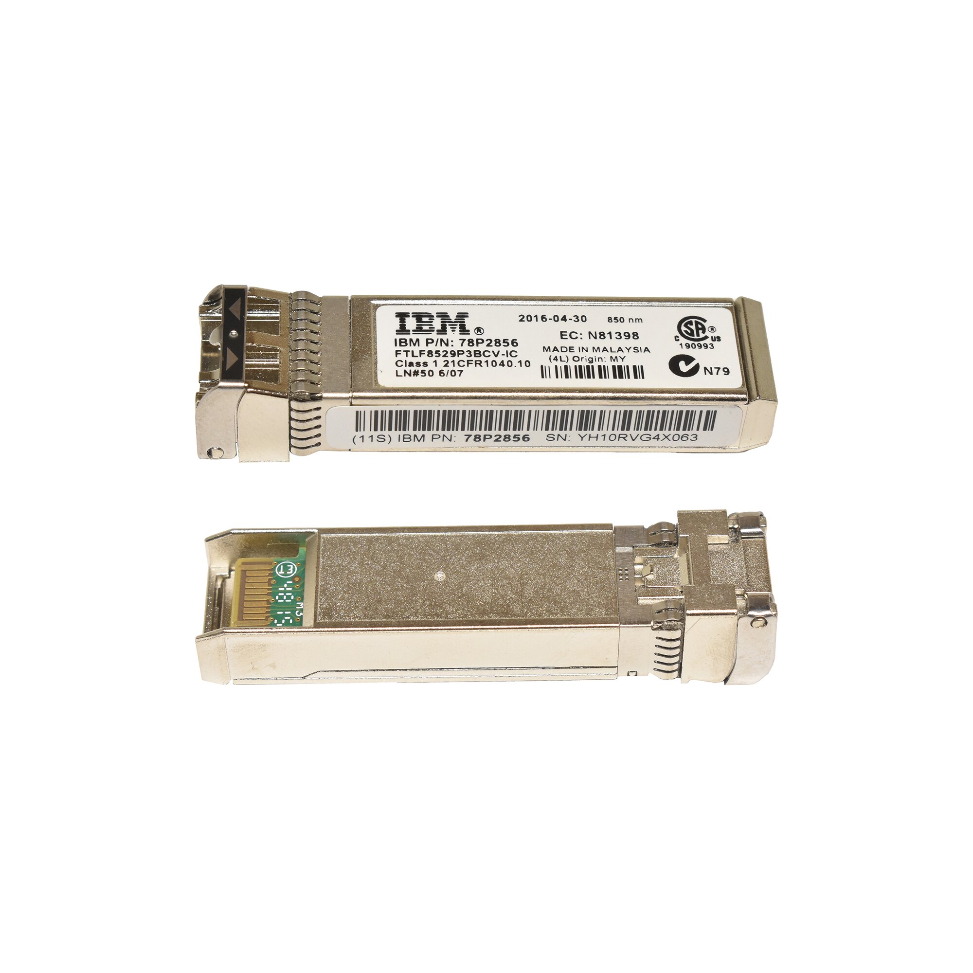 IBM FTLF8529P3BCV-IC 16Gb SW SFP+ 850nm FC Transceiver 78P2856