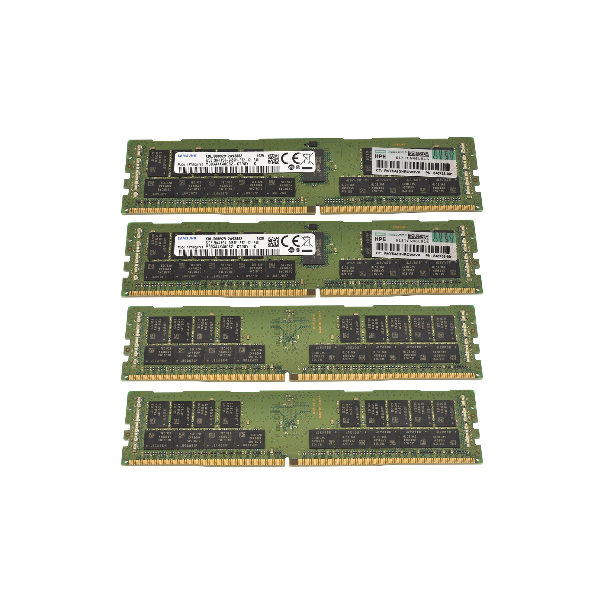 128GB HP Samsung 4x32GB 2Rx4 PC4-2666V DDR4 RAM M393A4K40CB2-CTD 840758 ...