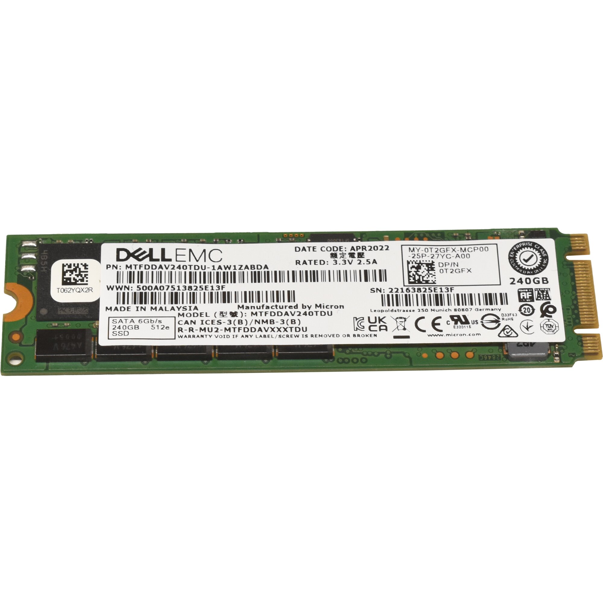 Dell EMC SSD 240GB SATA III M.2 6Gbs 512e MTFDDAV240TDU 0T2GFX