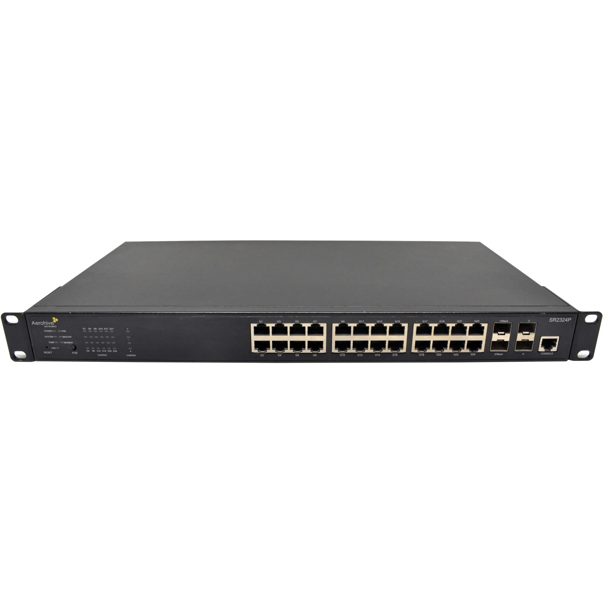 Aerohive AH-SR2324P 24-Port PoE+ RJ-45 GE Switch 4x 10G SFP+ Rack Ears ...