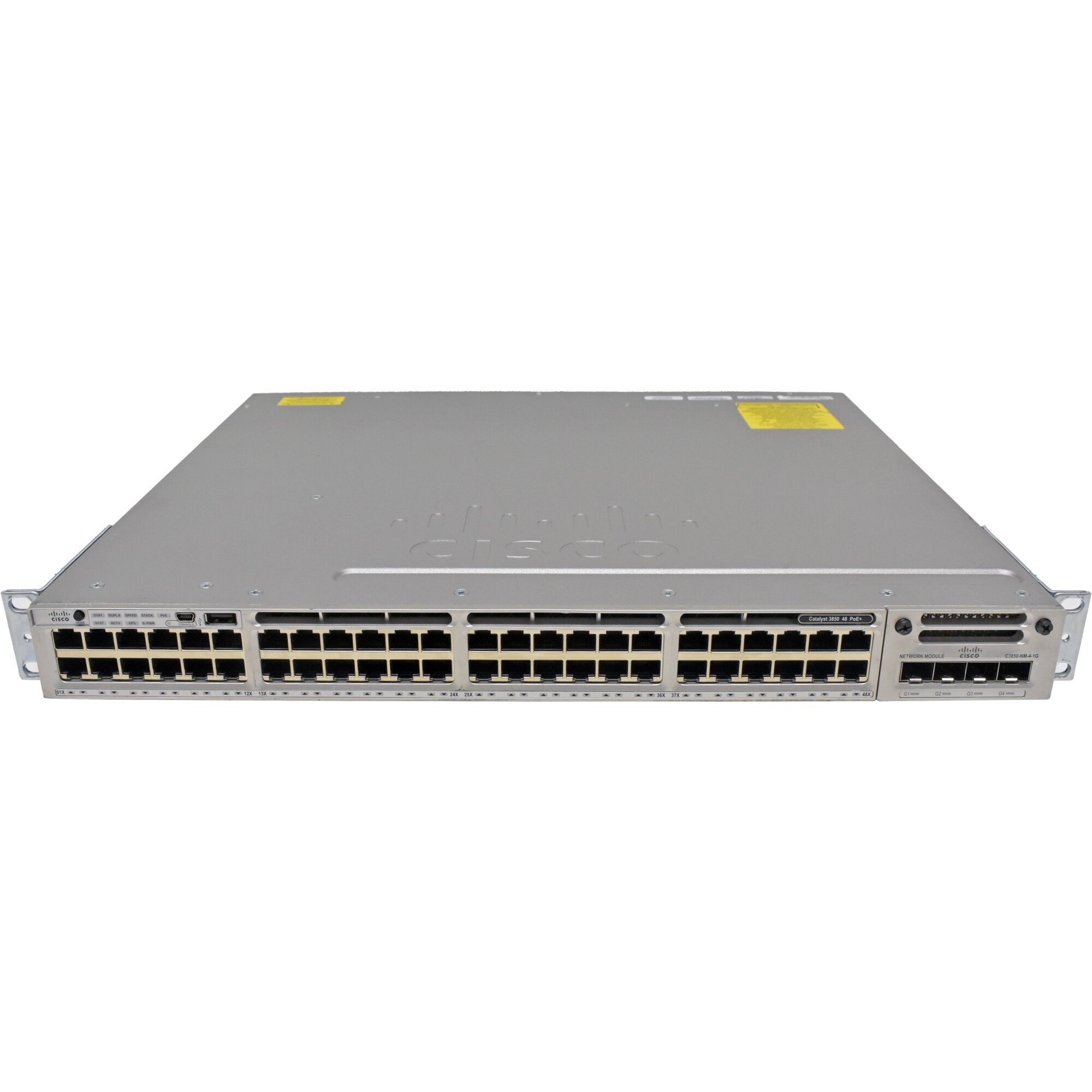 Cisco Catalyst WS-C3850-48P-L 48-Port PoE+ GE Switch + Module C3850-NM-4-1G 2x PSU Rack Ears ...
