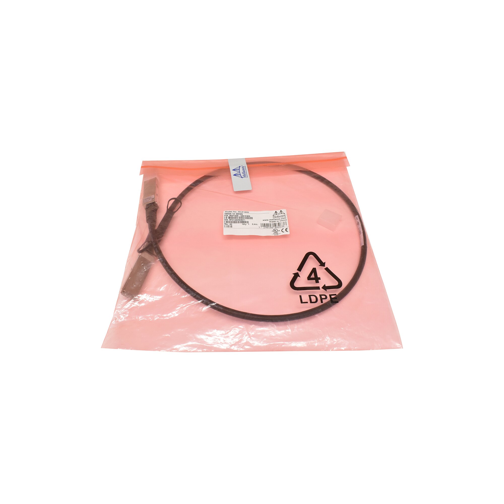 Mellanox MCP1600 1m 100GbE QSFP28 30AWG DAC Twinax Kabel NEU - Piospartslap