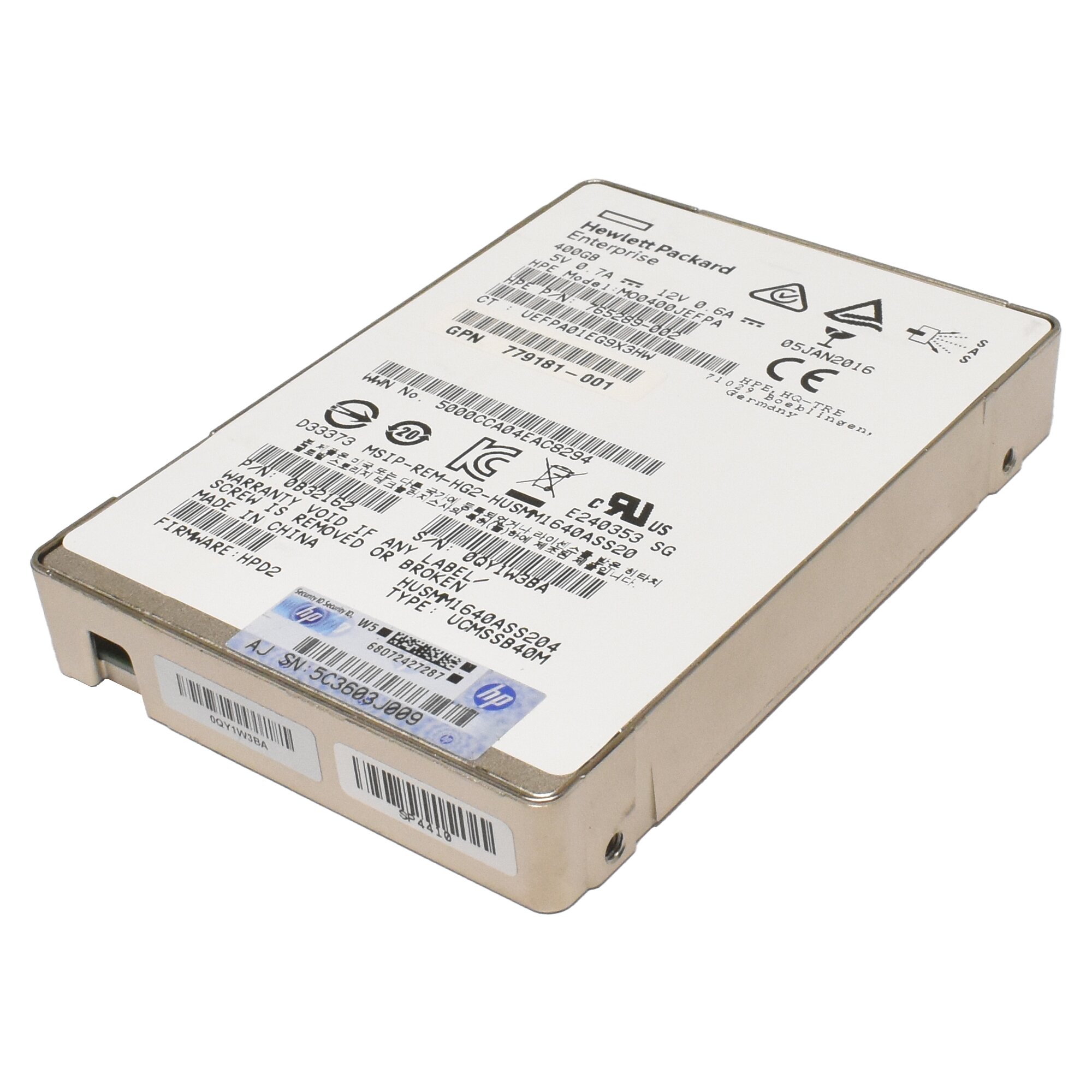 HP SSD 400GB 2.5" 12G SAS SFF MO0400JEFPA 765289-002 0B32162 779181-001