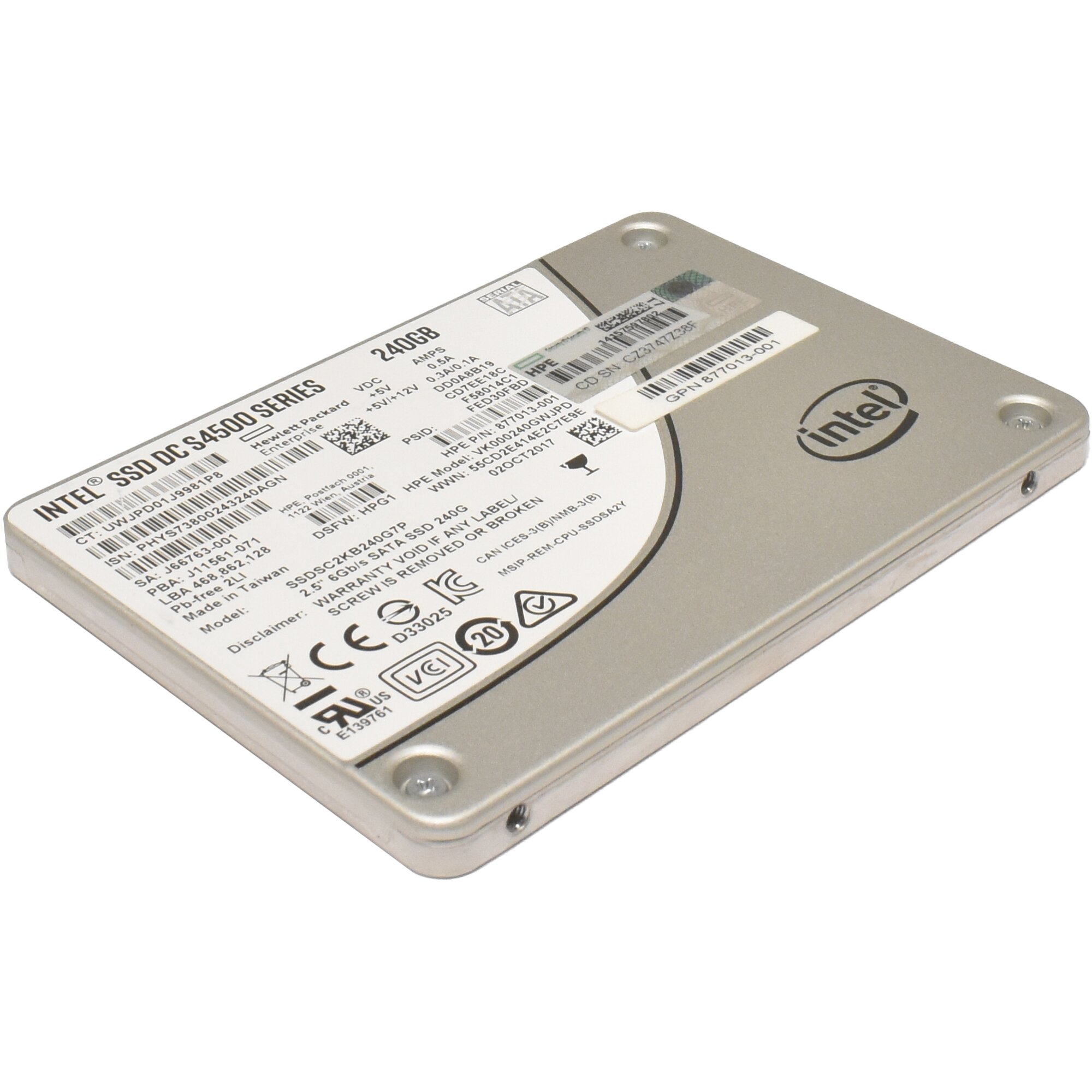 HPE Intel DC S4500 Series 240GB 2.5“ 6Gbps SATA SSD SSDSC2KB240G7P ...