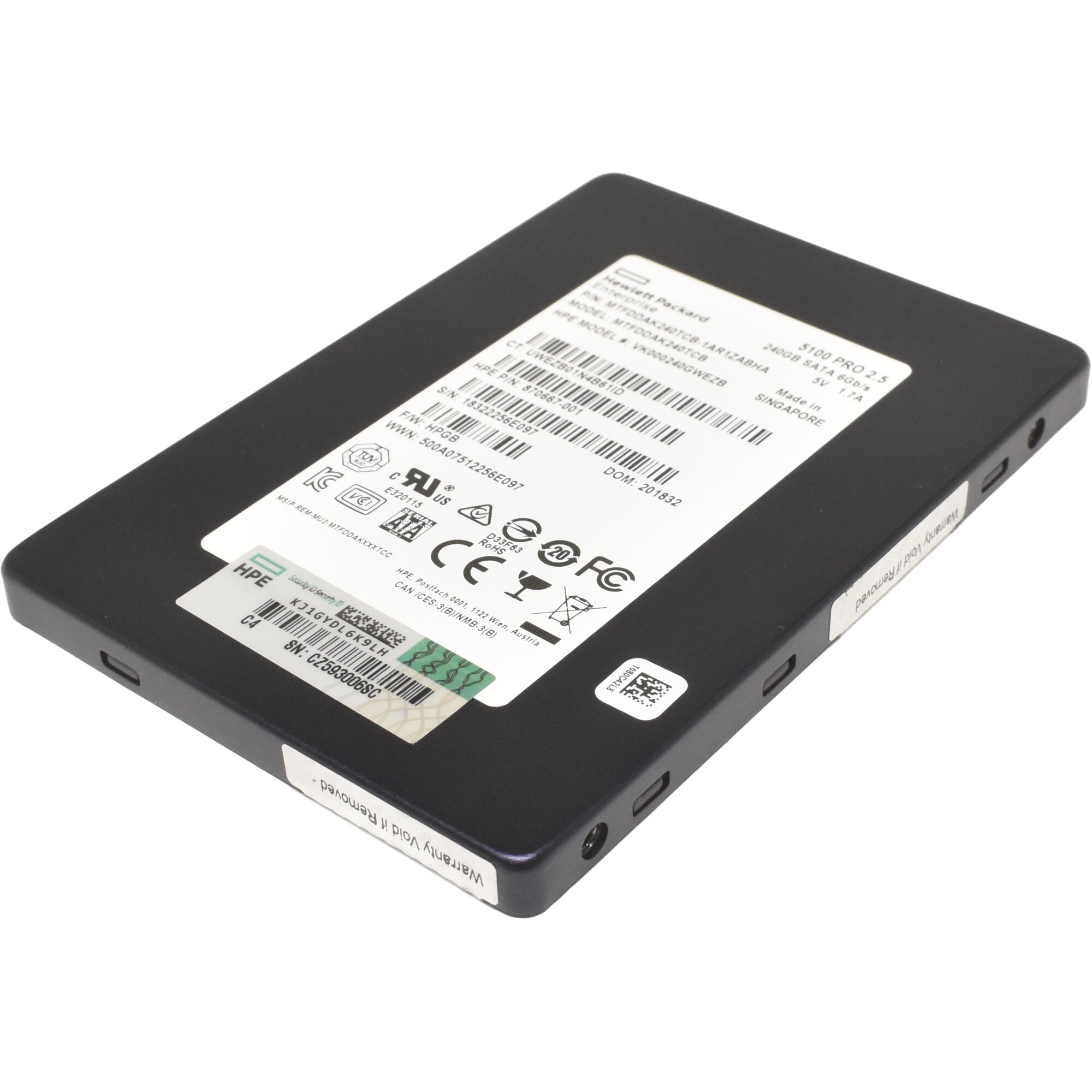 HPE Micron 5100 PRO 240GB 2.5" 6Gbps SATA SSD MTFDDAK240TCB 870667-001 ...