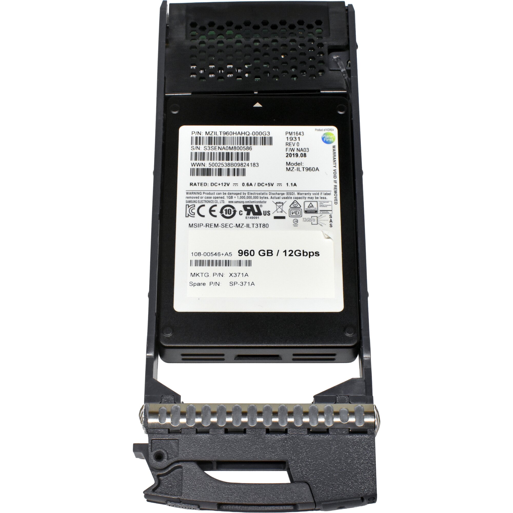 NetApp Samsung 960GB PM1643 MZ-ILT960A 108-00546+A5 2.5" 12G SAS SSD +Caddy - Piospartslap