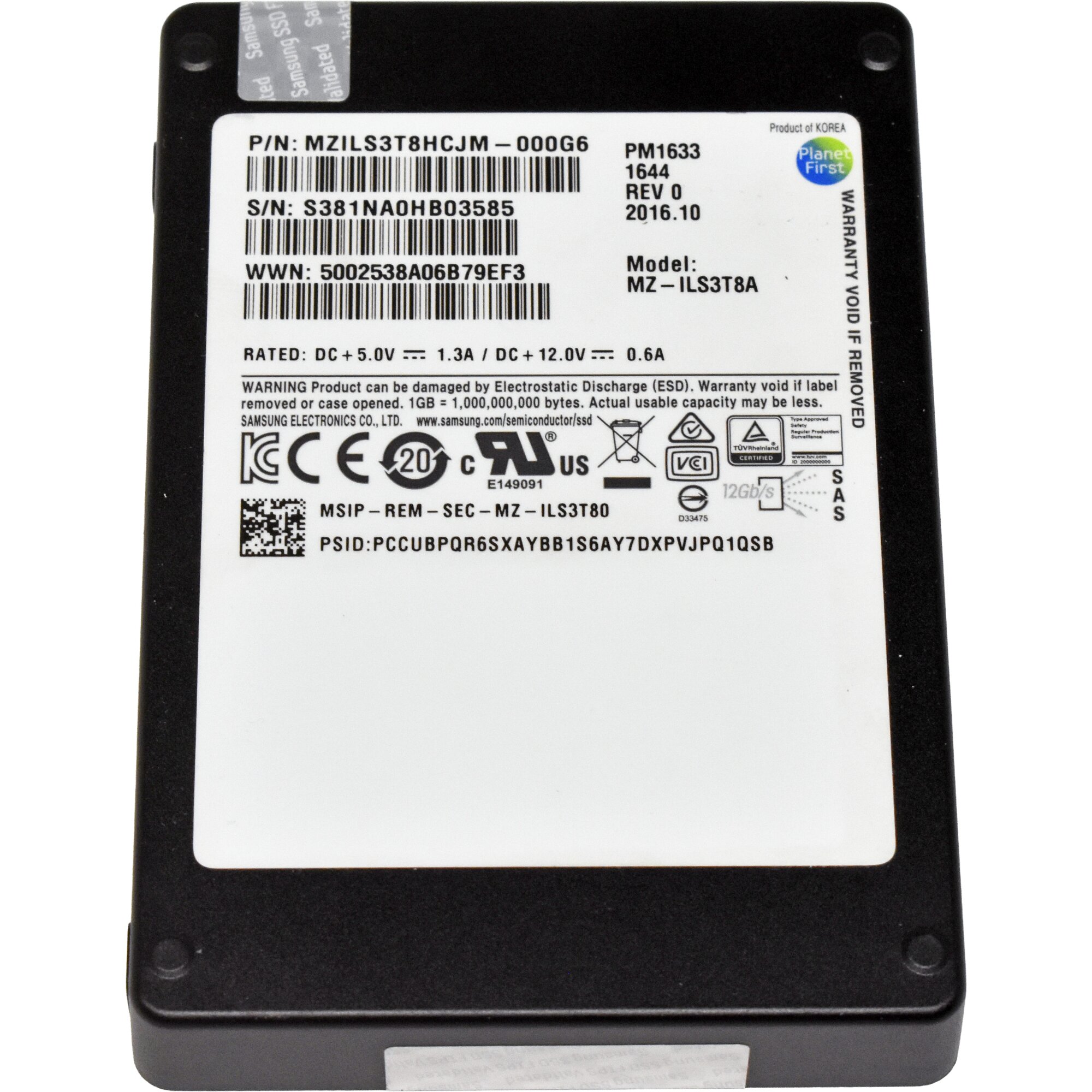 Samsung 3.84TB PM1633 MZ-ILS3T8A 2.5" 12G SAS SSD MZILS3T8HCJM-000G6 ...
