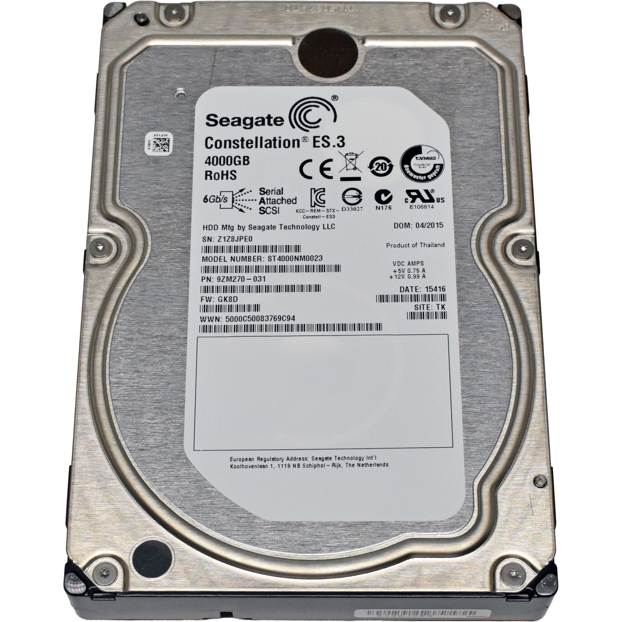 Seagate Constellation ES.3 4TB 3,5" 7.2K 6G SAS HDD ST4000NM0023 9ZM270 ...