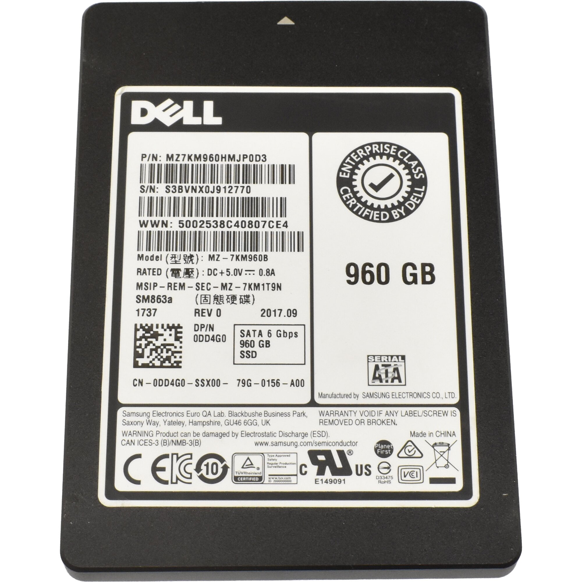 Dell 960GB 2.5" 6G SATA SSD MZ-7KM960B 0DD4G0