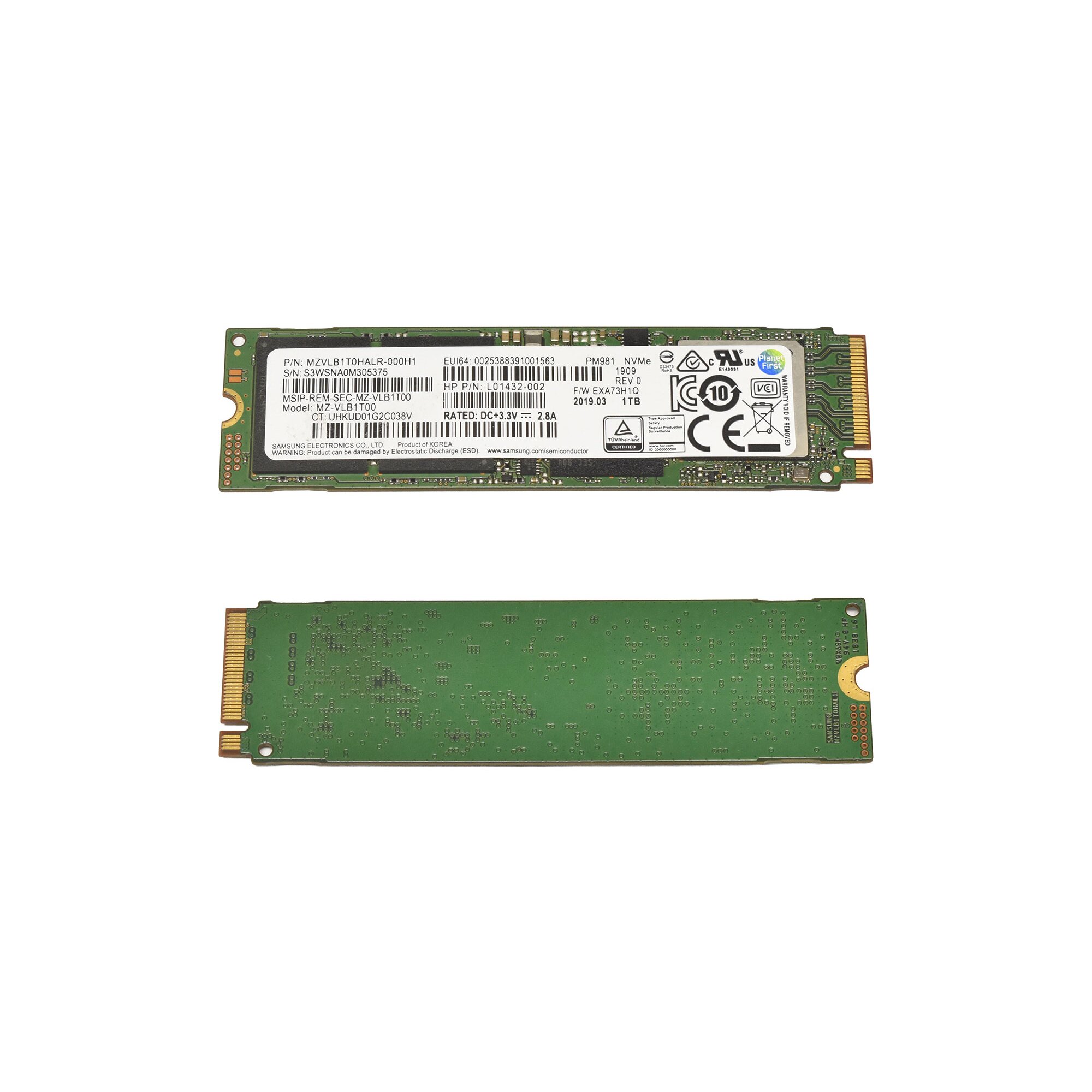 HP Samsung PM981 MZ-VLB1T00 SSD 1TB M.2 2280 NVMe L01432-002 - Piospartslap