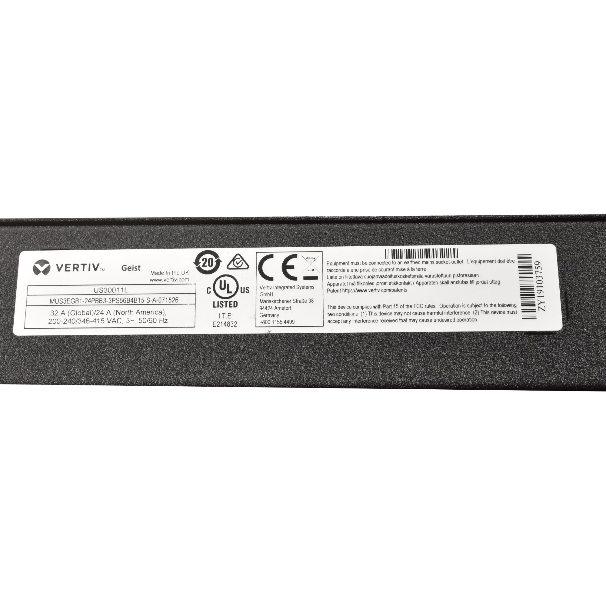 Vertiv Geist US30011L MUS3EGB1-24PBB3-3PS56B4B15-S-A-071526 12xC13 ...